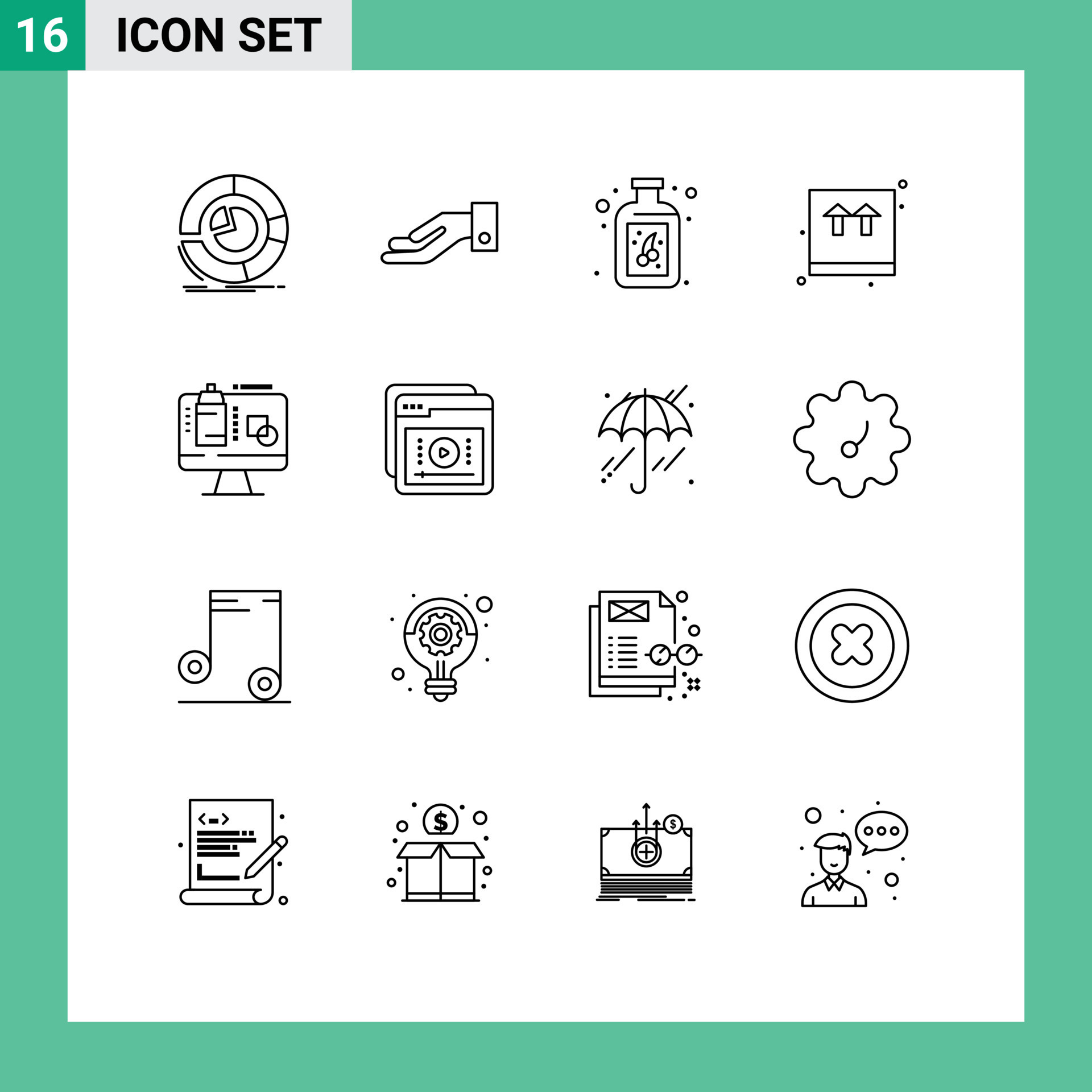 Group of 16 Outlines Signs and Symbols for data computer berry shopping ...