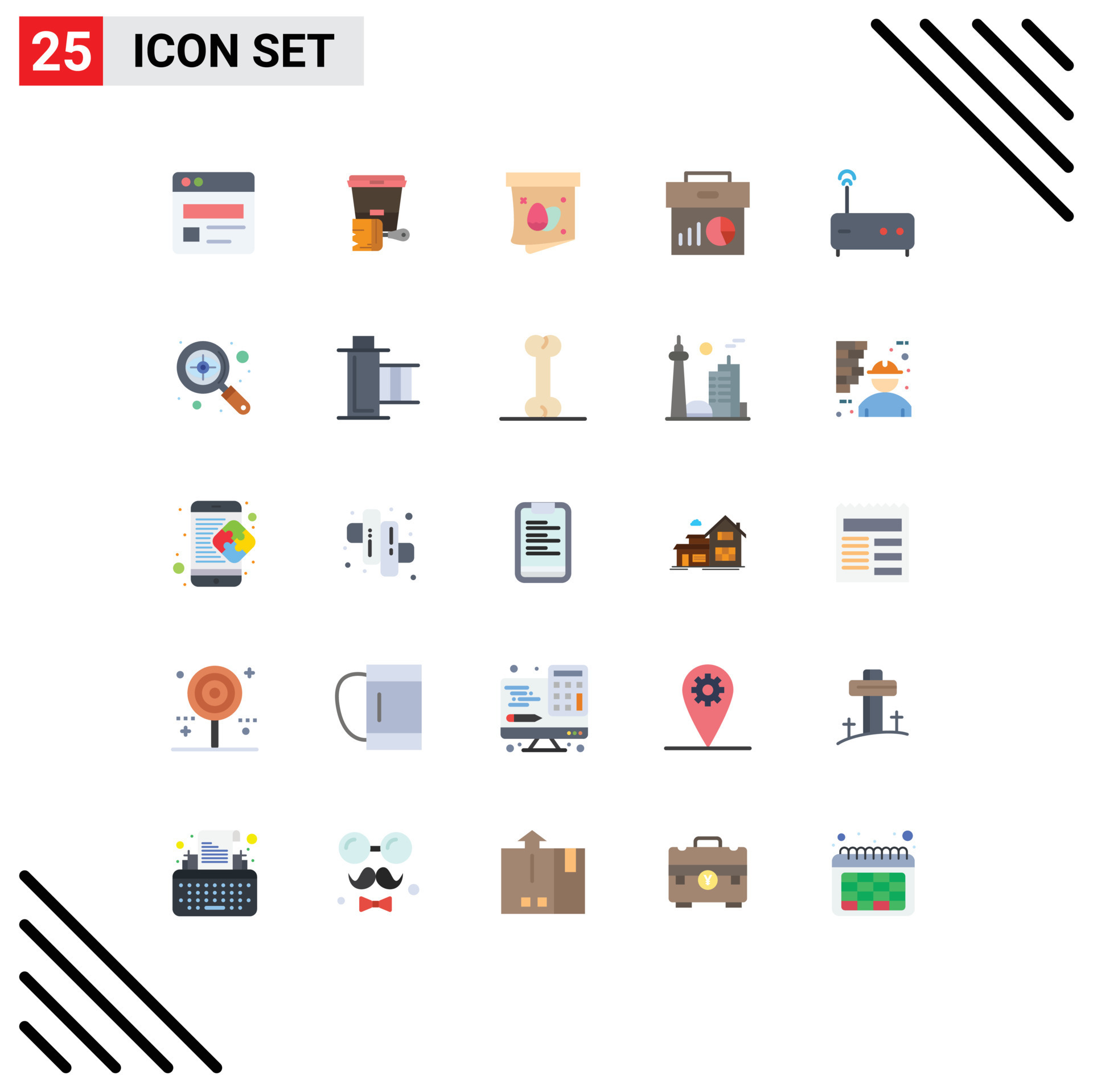 Stock Vector Icon Pack Of 25 Line Signs And Symbols For Modem Marketing T Graph Data Editable