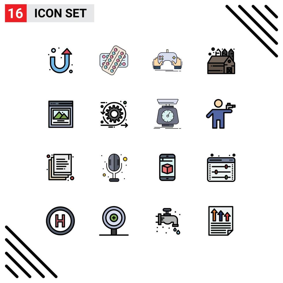Mobile Interface Flat Color Filled Line Set Of 16 Pictograms Of Custom Image Storehouse Game