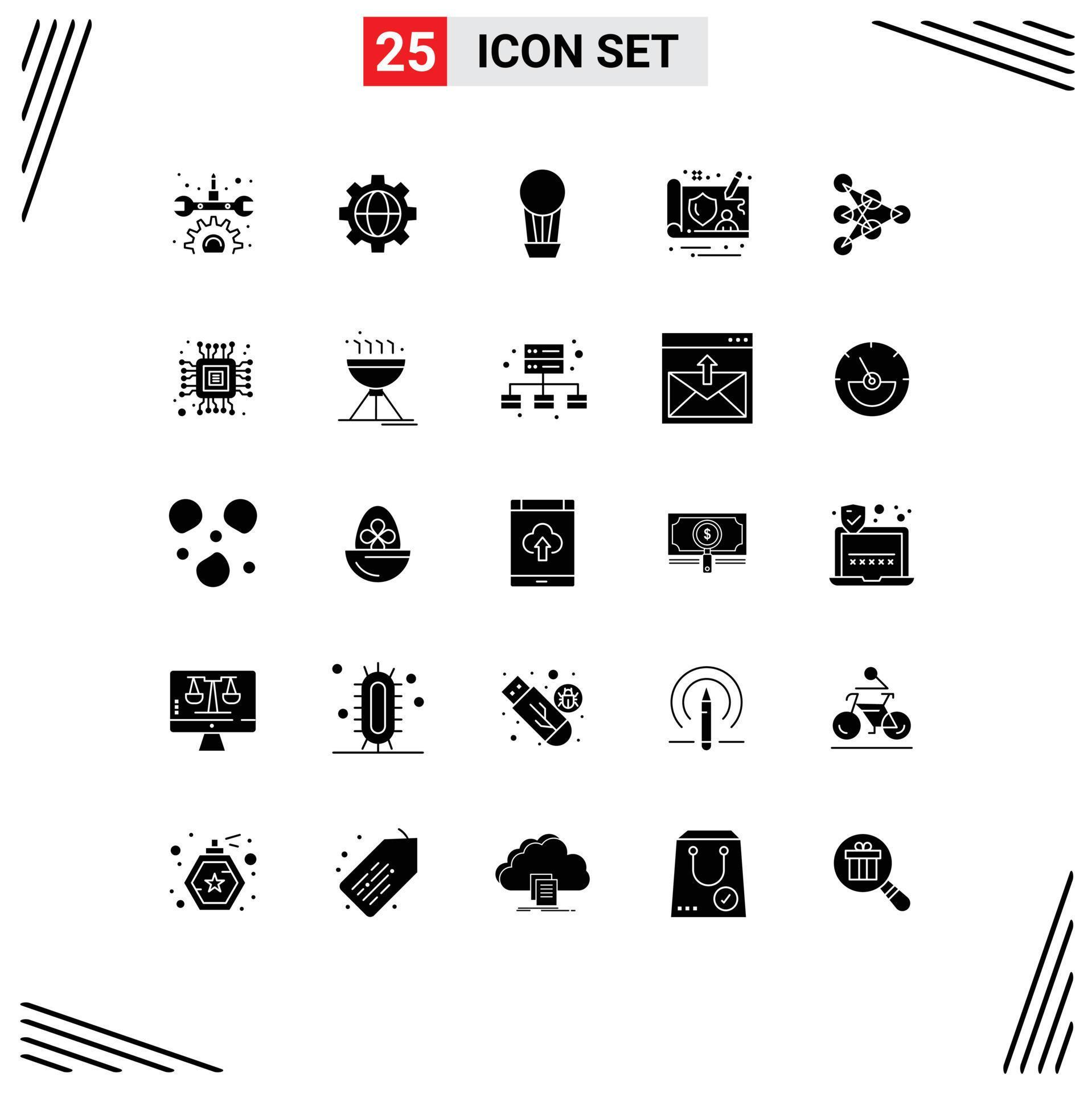 Pictogram Set of 25 Simple Solid Glyphs of computer data hot algorithm learning Editable Vector ...