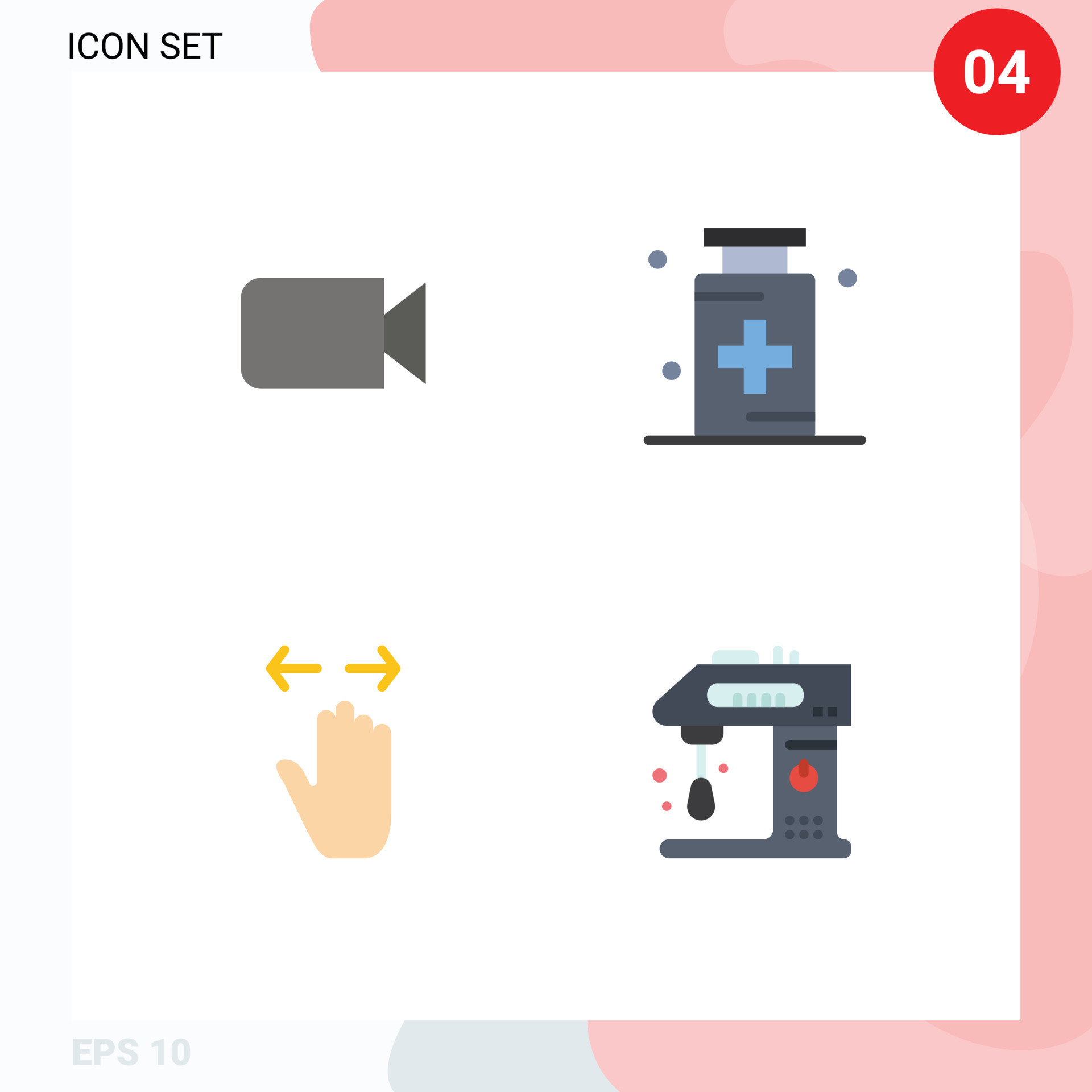 User Interface Pack Of 4 Basic Flat Icons Of Camera Hand Ui Health Left Editable Vector Design