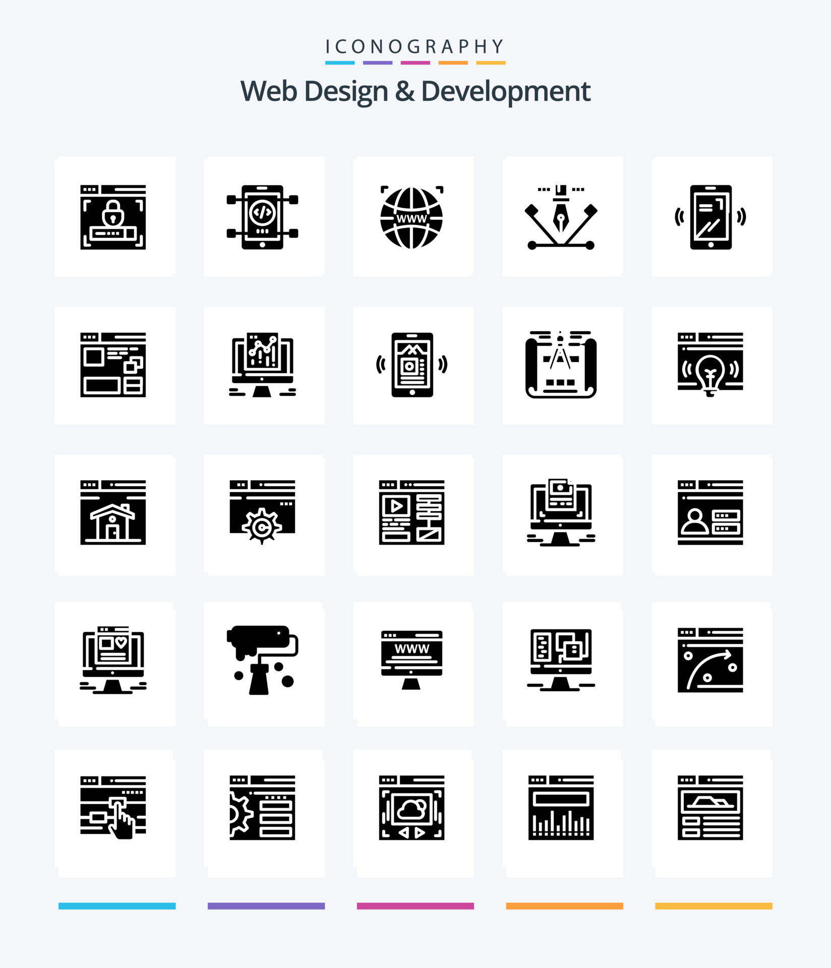 Creative Web Design And Development 25 Glyph Solid Black icon pack Such ...