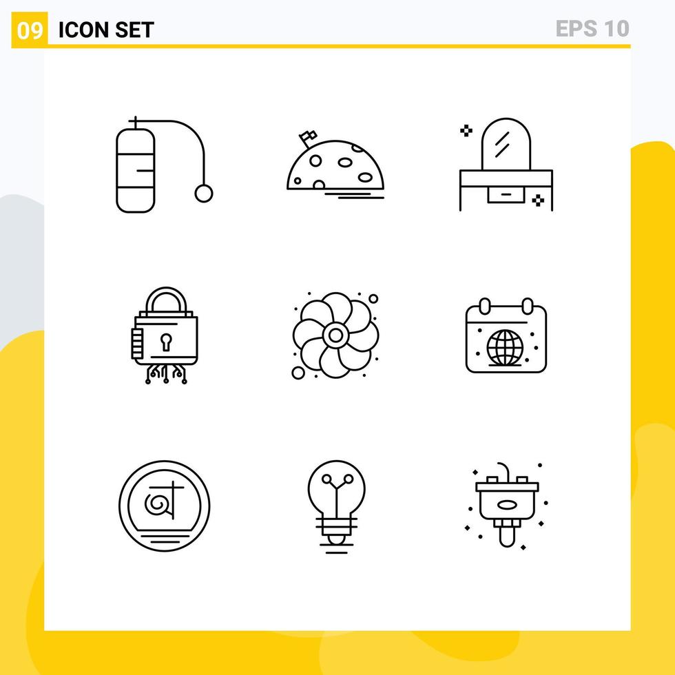 Set of 9 Modern UI Icons Symbols Signs for secure lock beauty cyber ...