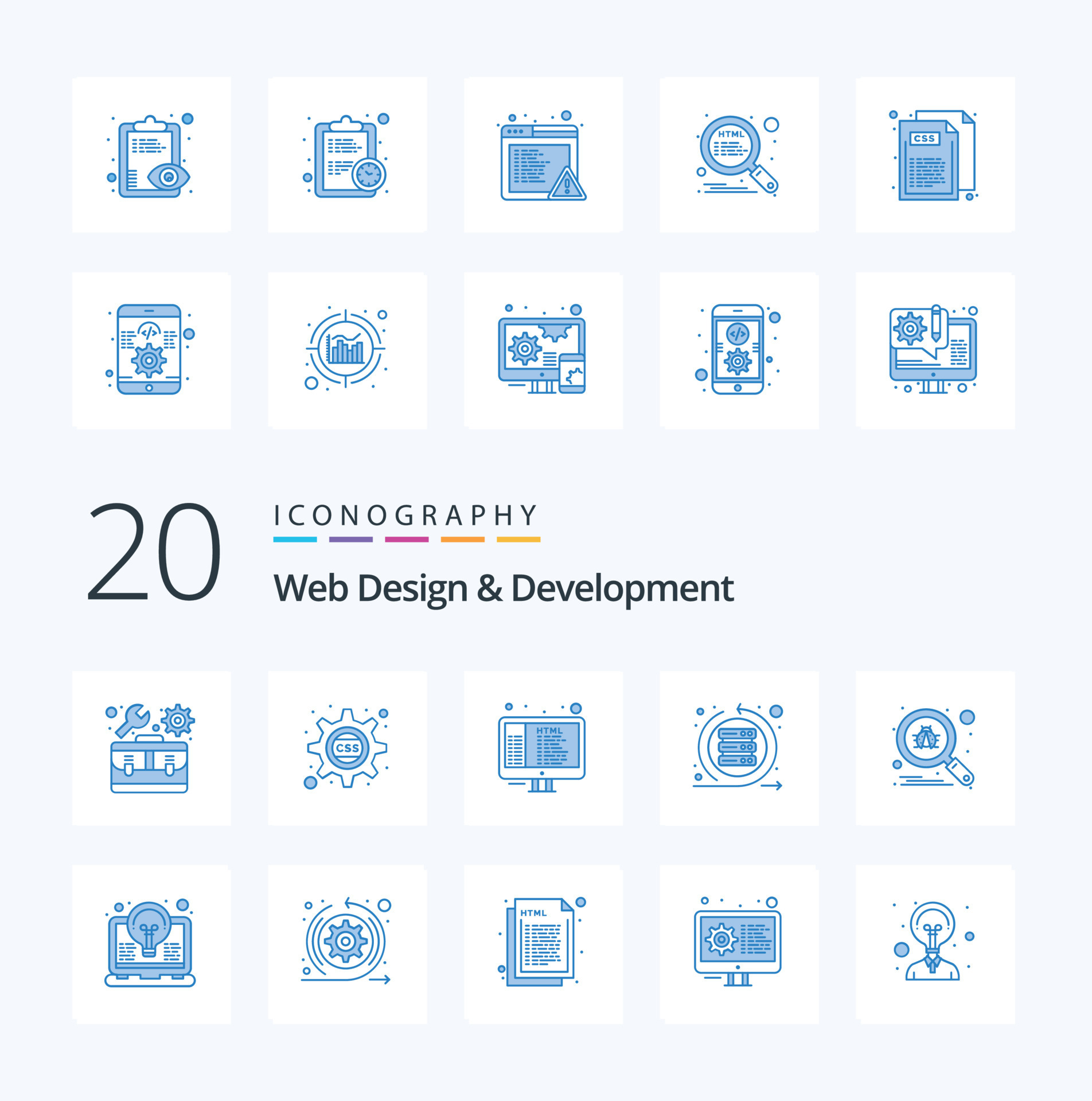 20 Web Design And Development Blue Color Icon Pack Like Bug Sprint Code Scrum Agile 18269495