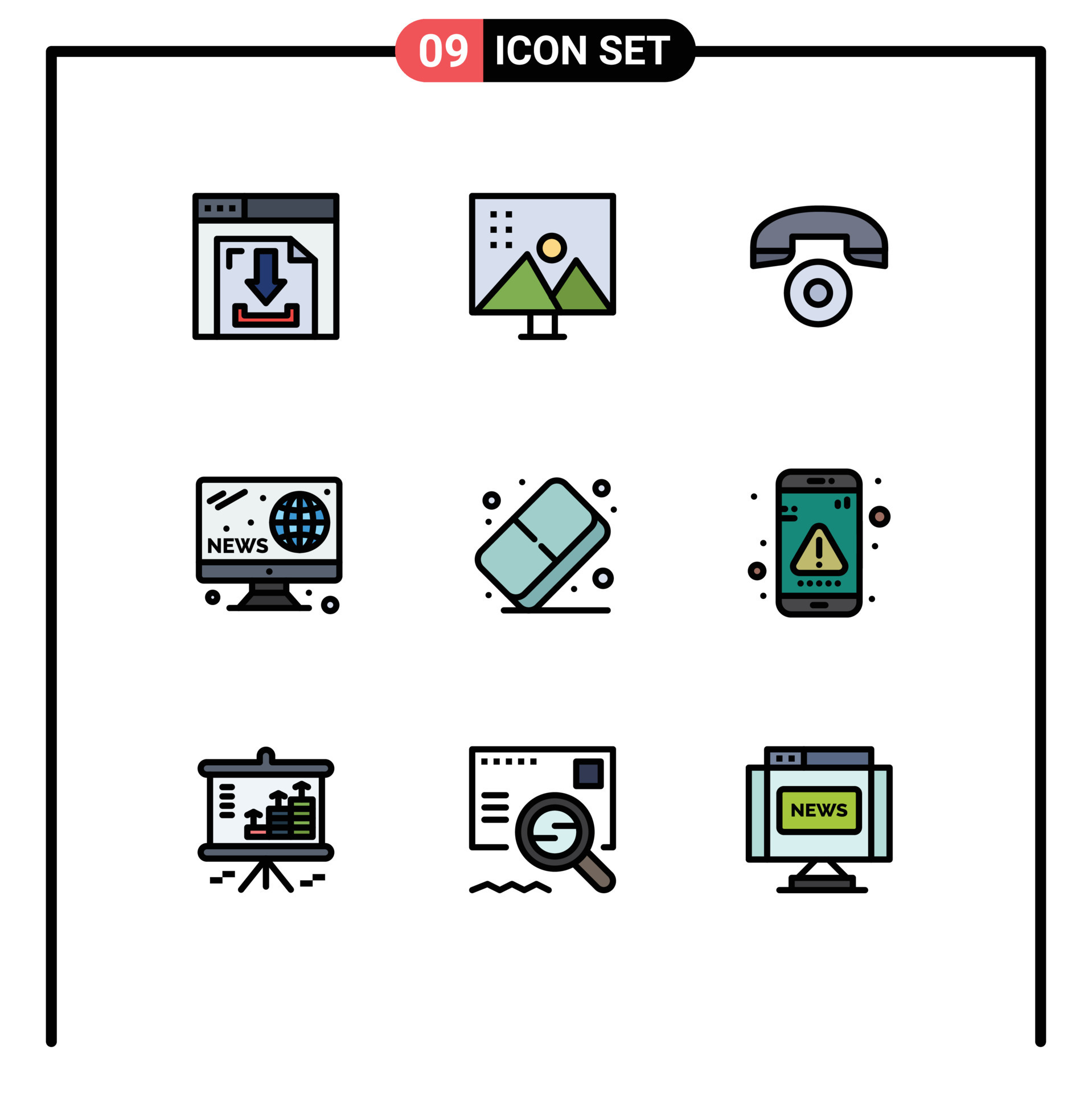 9 Thematic Vector Filledline Flat Colors and Editable Symbols of arts ...