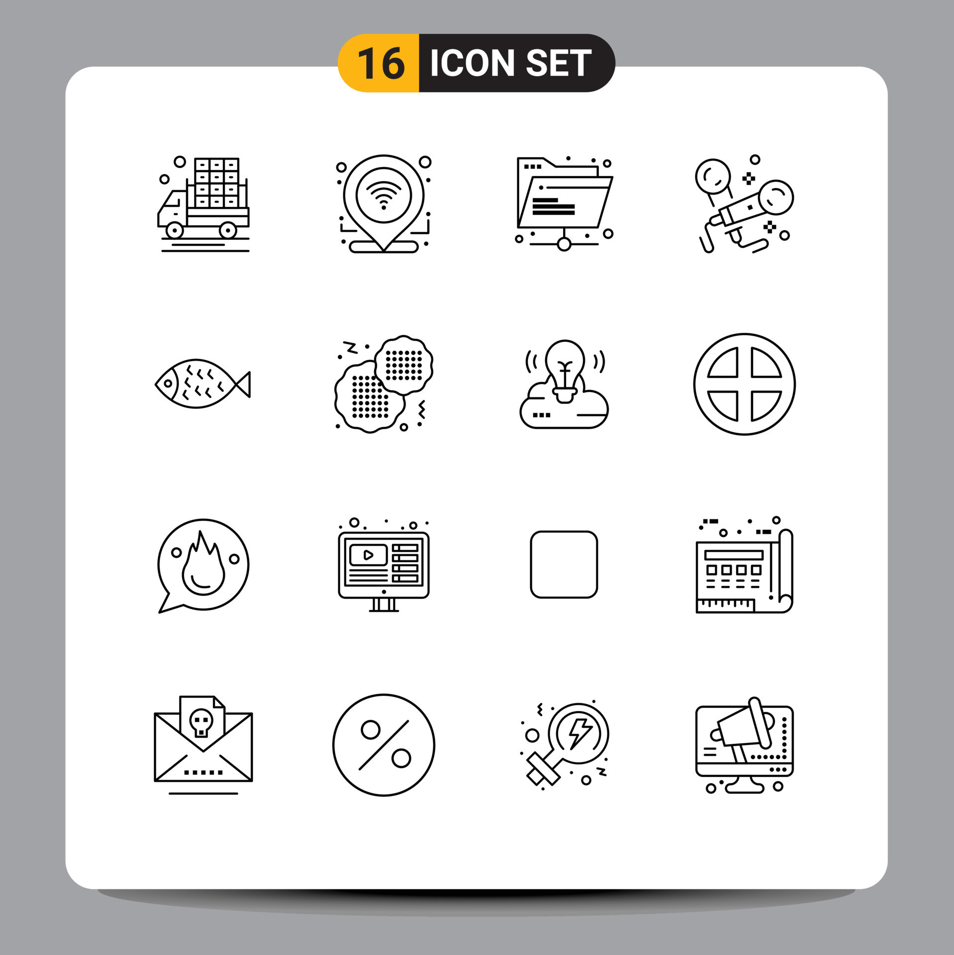16 Universal Outlines Set For Web And Mobile Applications Food Singing Folder Party Karaoke
