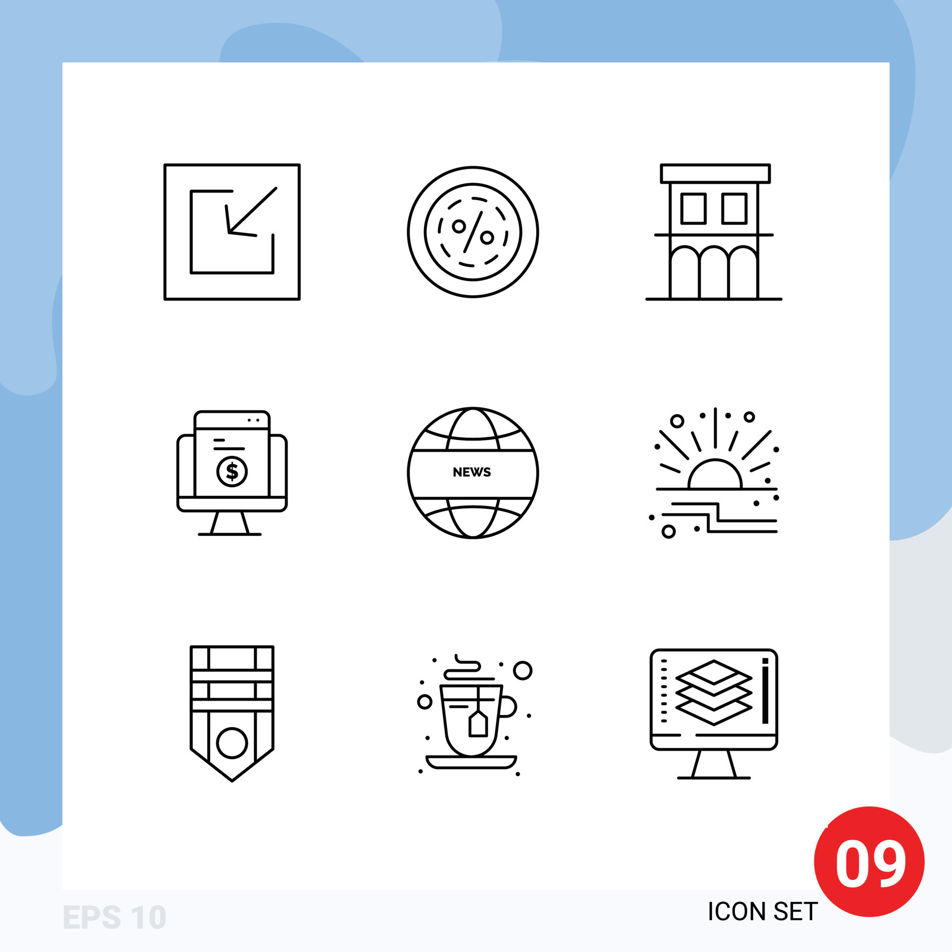 Set Of 9 Commercial Outlines Pack For Ecommerce Online Shopping Payment Property Editable Vector