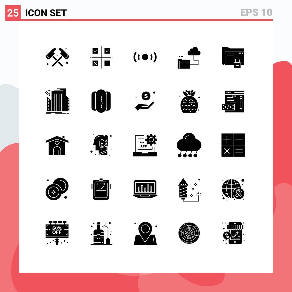 Pictogram Set of 25 Simple Solid Glyphs of data storage basic folder ux Editable Vector Design ...