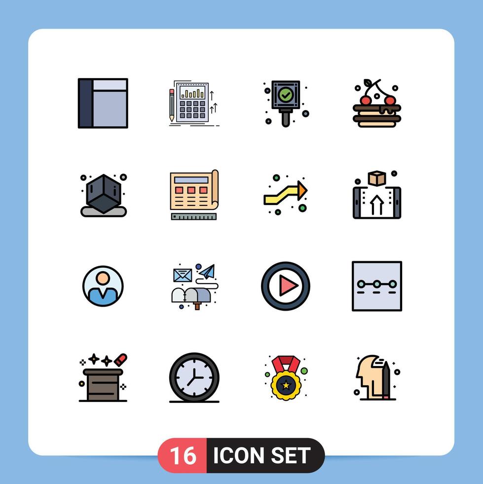 Set of 16 Modern UI Icons Symbols Signs for blueprint printing mark cube food Editable Creative ...