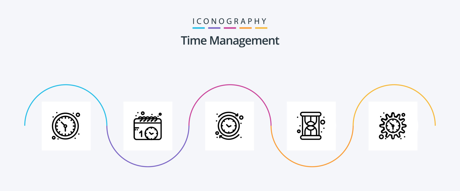 Time Management Line 5 Icon Pack Including Setting Productivity Backward Loading Time