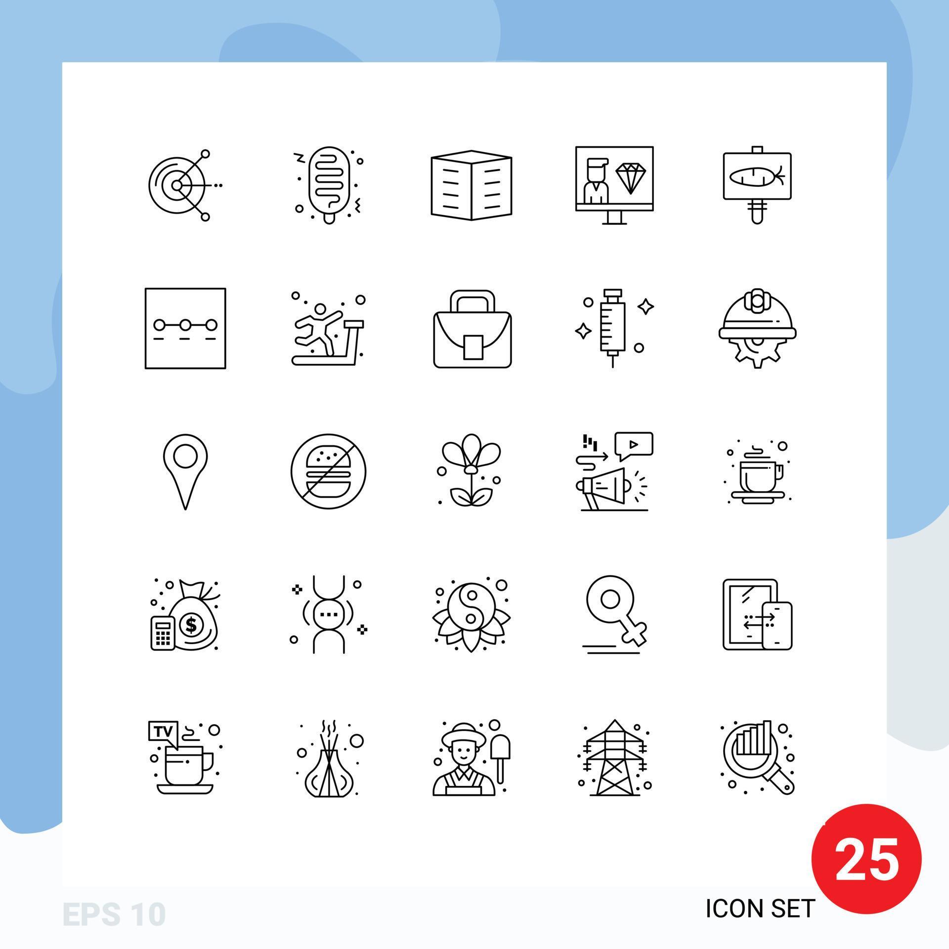 Mobile Interface Line Set of 25 Pictograms of board programmer building development coding ...