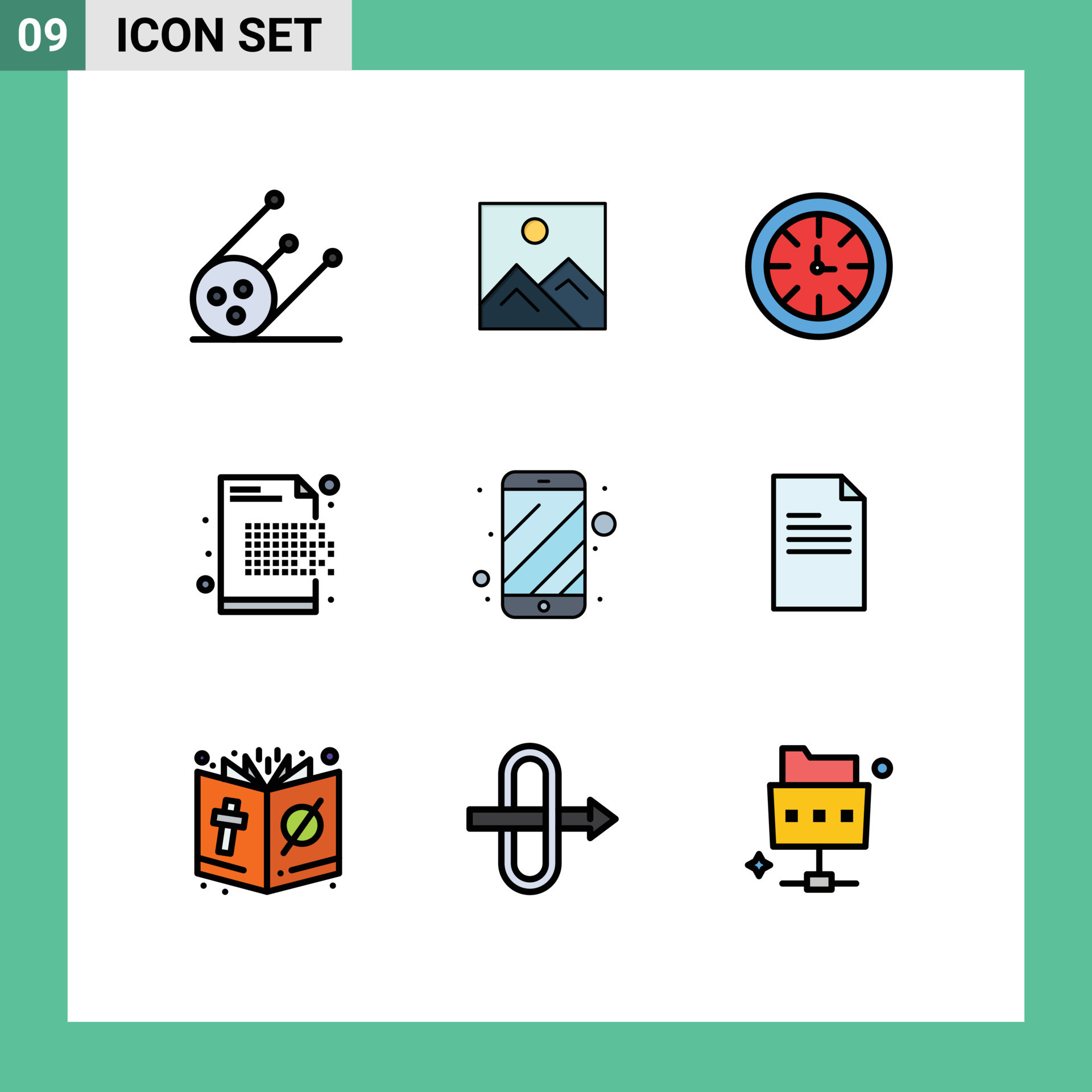 Set Of 9 Vector Filledline Flat Colors On Grid For Mobile Erasure Timer Encryption Data Editable