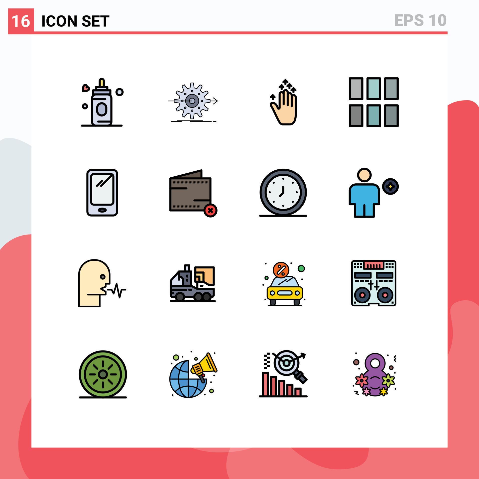 Modern Set Of 16 Flat Color Filled Lines Pictograph Of Mobile Phone Gesture Layout Frame