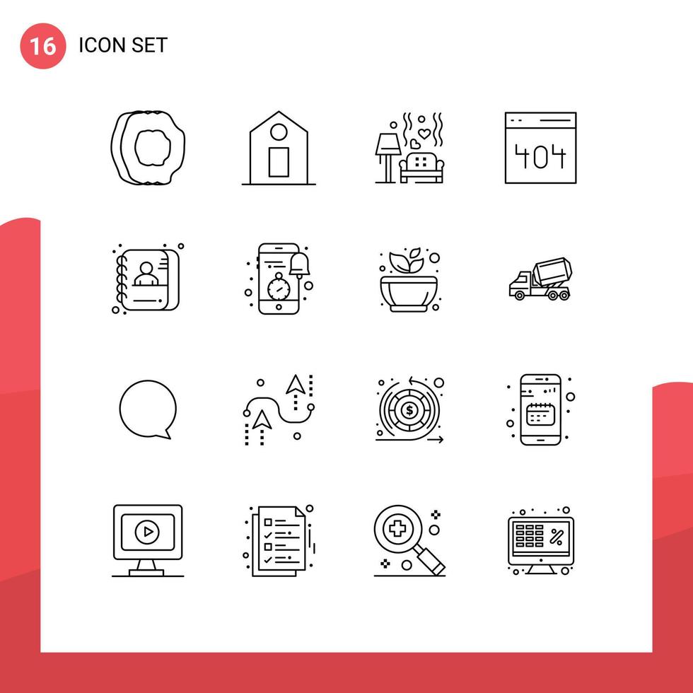 Pack of 16 Modern Outlines Signs and Symbols for Web Print Media such as applicant page lump ...