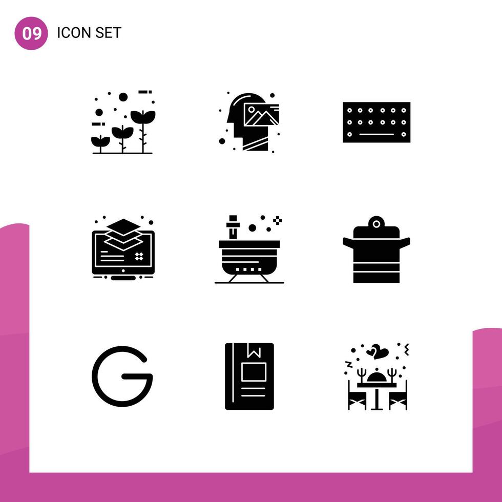 Set Of 9 Modern Ui Icons Symbols Signs For Bath Buffer Vision Layers Arrange Editable Vector