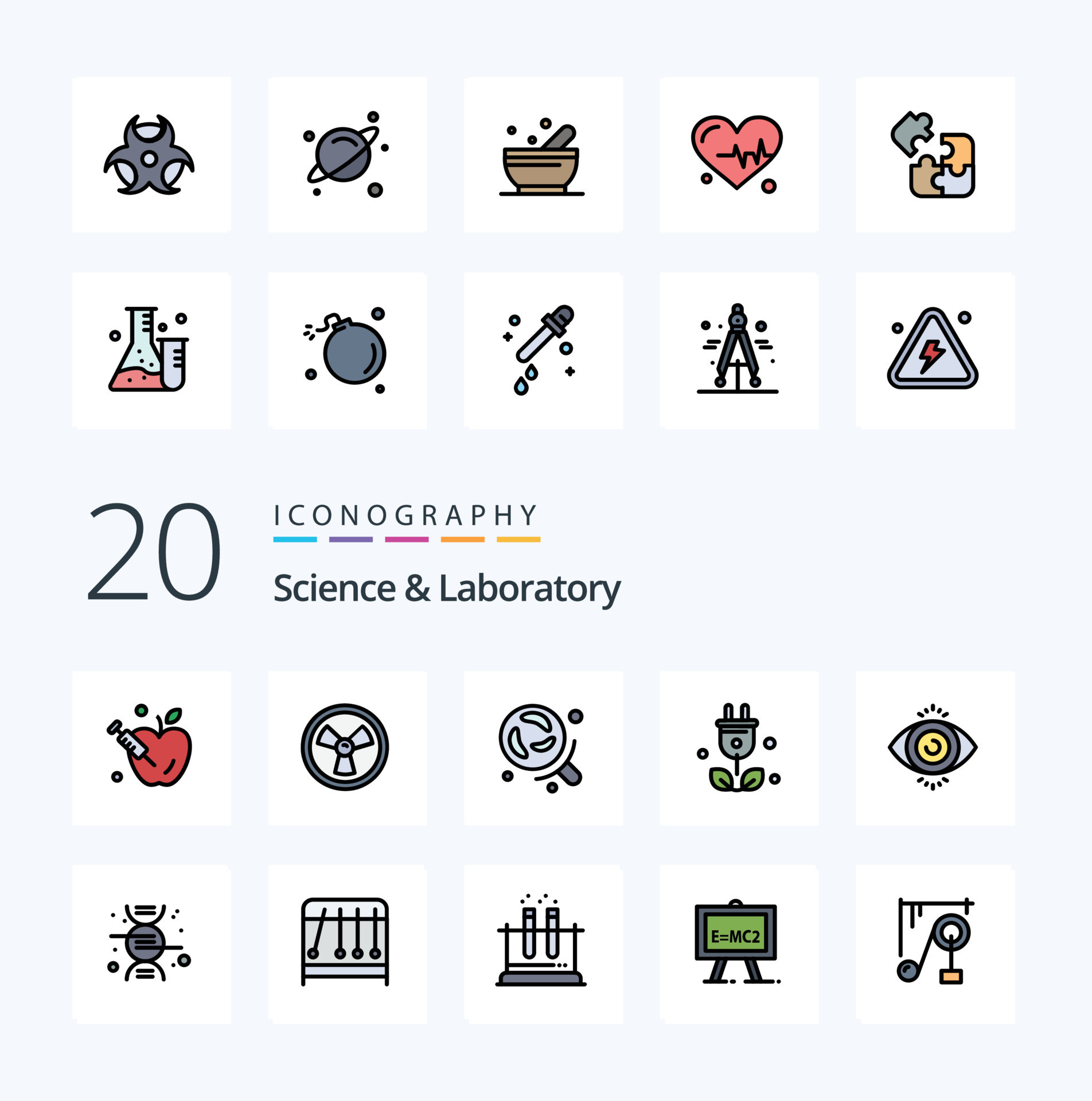 20 Science Line Filled Color Icon Pack Like Dna Search Research Eye Test Green 18272314 Vector