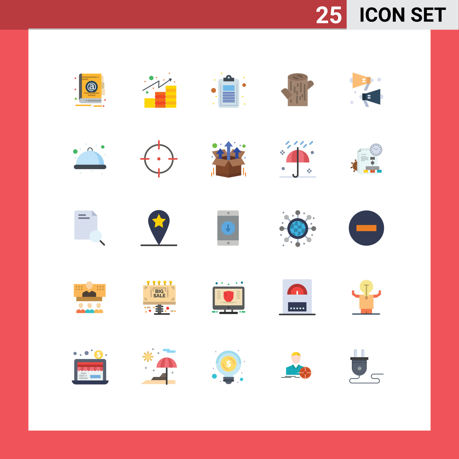 User Interface Pack Of 25 Basic Flat Colors Of Speaker Loud Document Wood Log Editable Vector