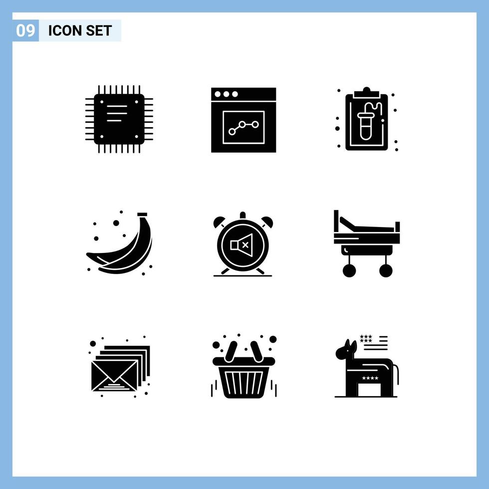 Pictogram Set of 9 Simple Solid Glyphs of clock fruit user food lab ...