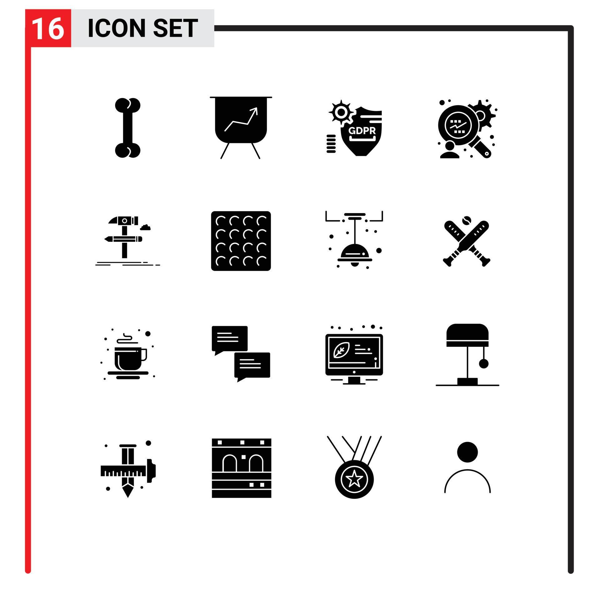 Pack of 16 Modern Solid Glyphs Signs and Symbols for Web Print Media such as wafer tools ...