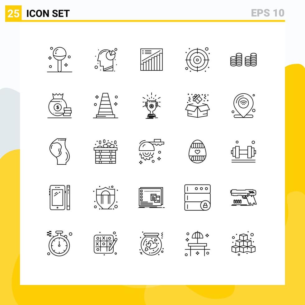 Set of 25 Vector Lines on Grid for cash goal pie chart arrow ...