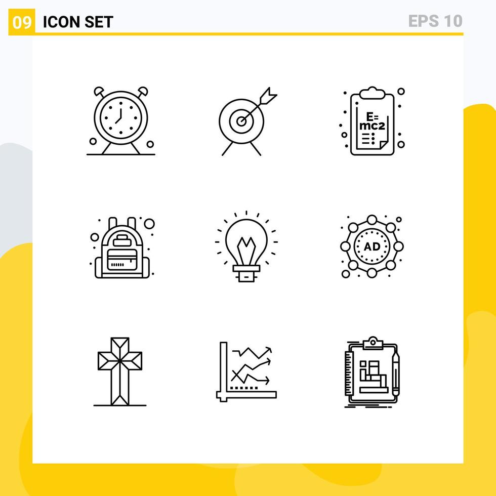 Stock Vector Icon Pack of 9 Line Signs and Symbols for innovation bulb ...
