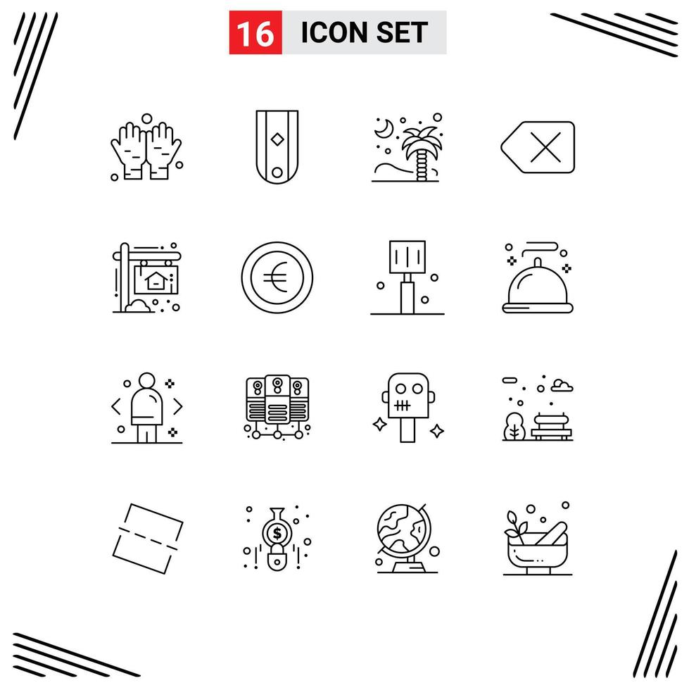 User Interface Pack of 16 Basic Outlines of board delete palm clear coconut Editable Vector ...