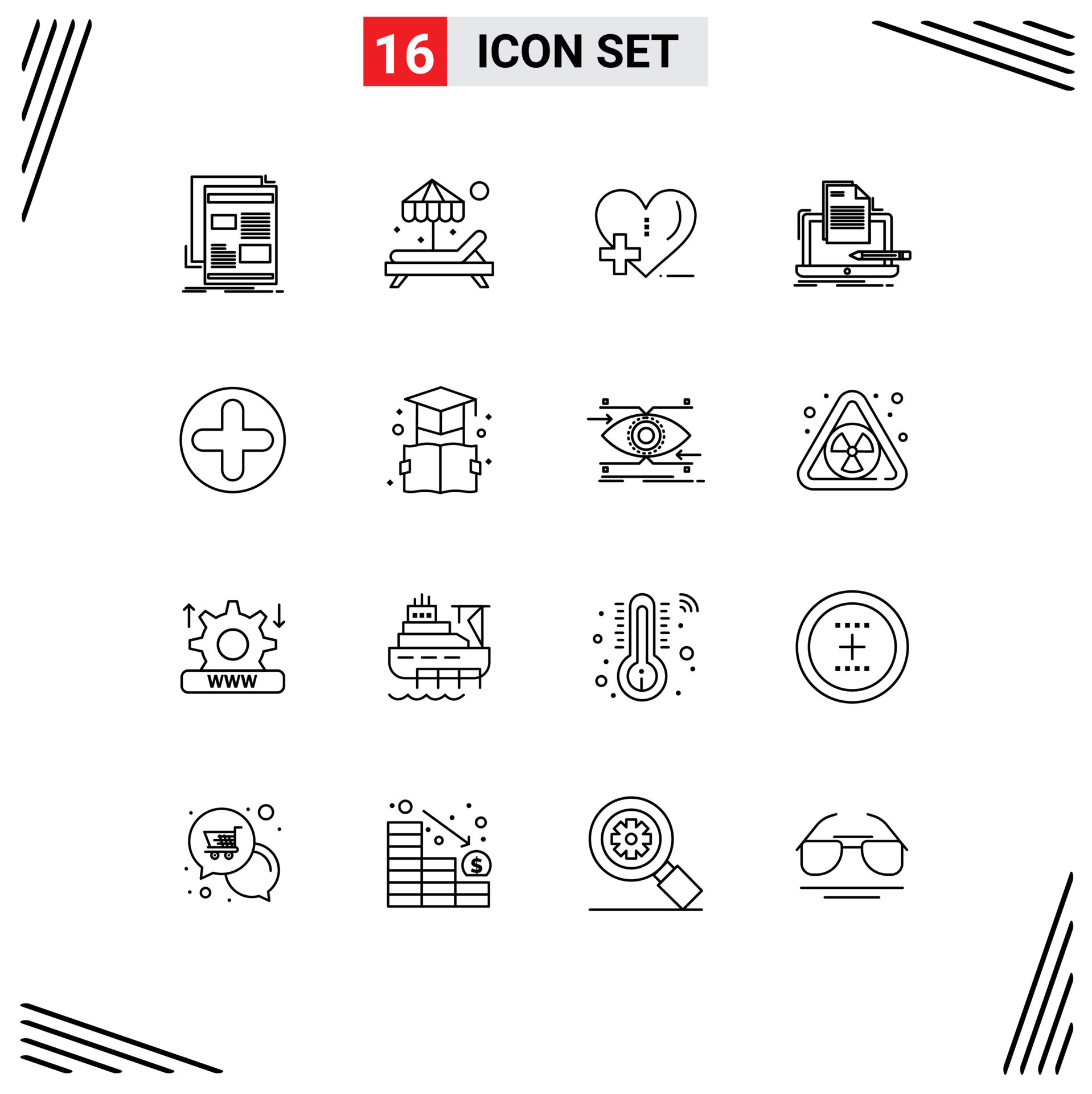 User Interface Pack Of 16 Basic Outlines Of Plus List Love Computer Coder Editable Vector Design
