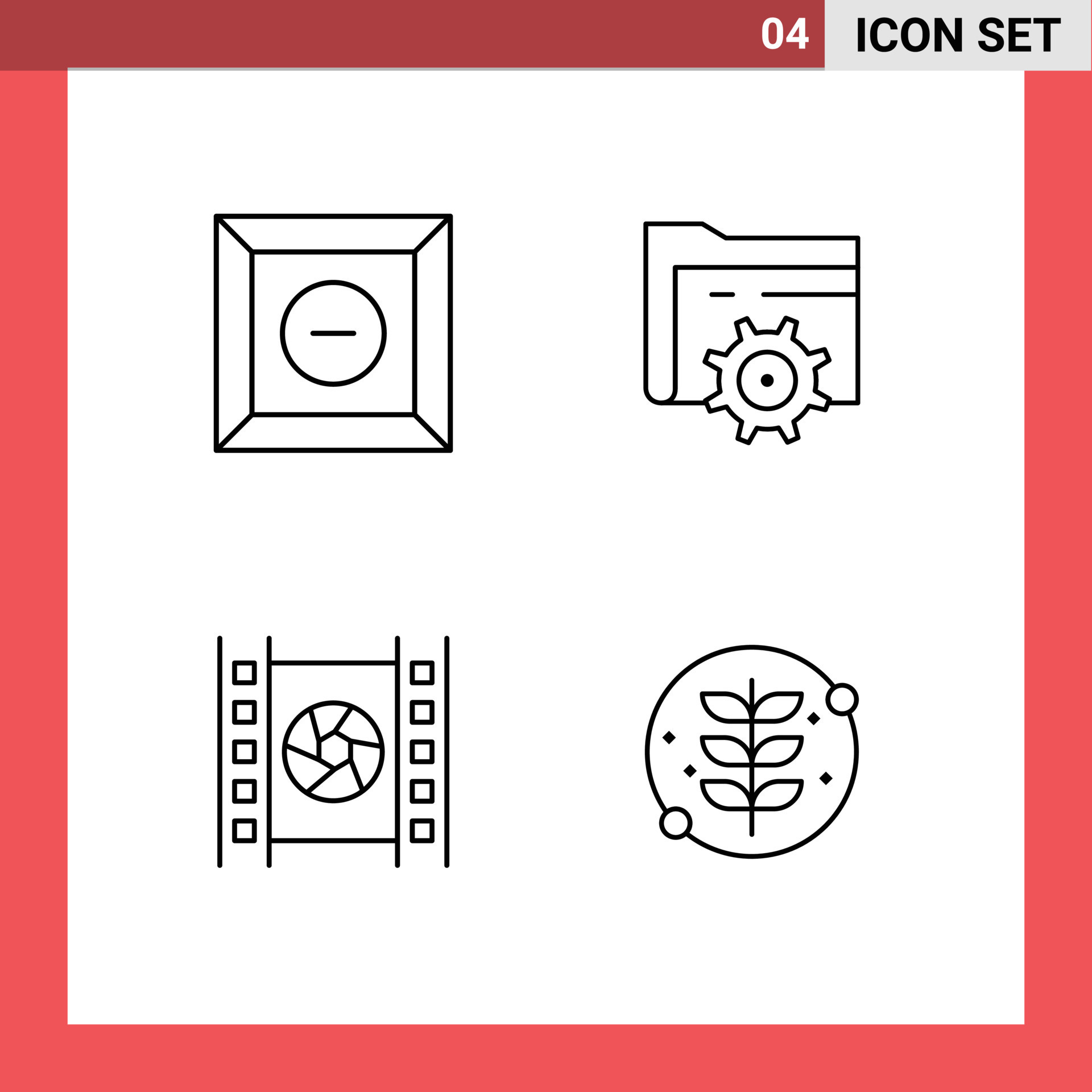 Set Of 4 Modern Ui Icons Symbols Signs For Box Movie Folder Computing Grow Editable Vector