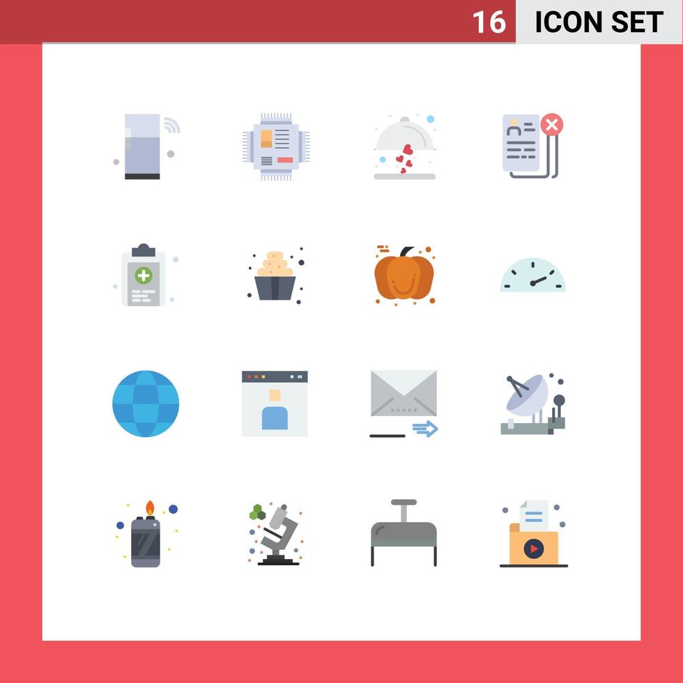 Mobile Interface Flat Color Set Of 16 Pictograms Of Job Career Processor Business Love Editable
