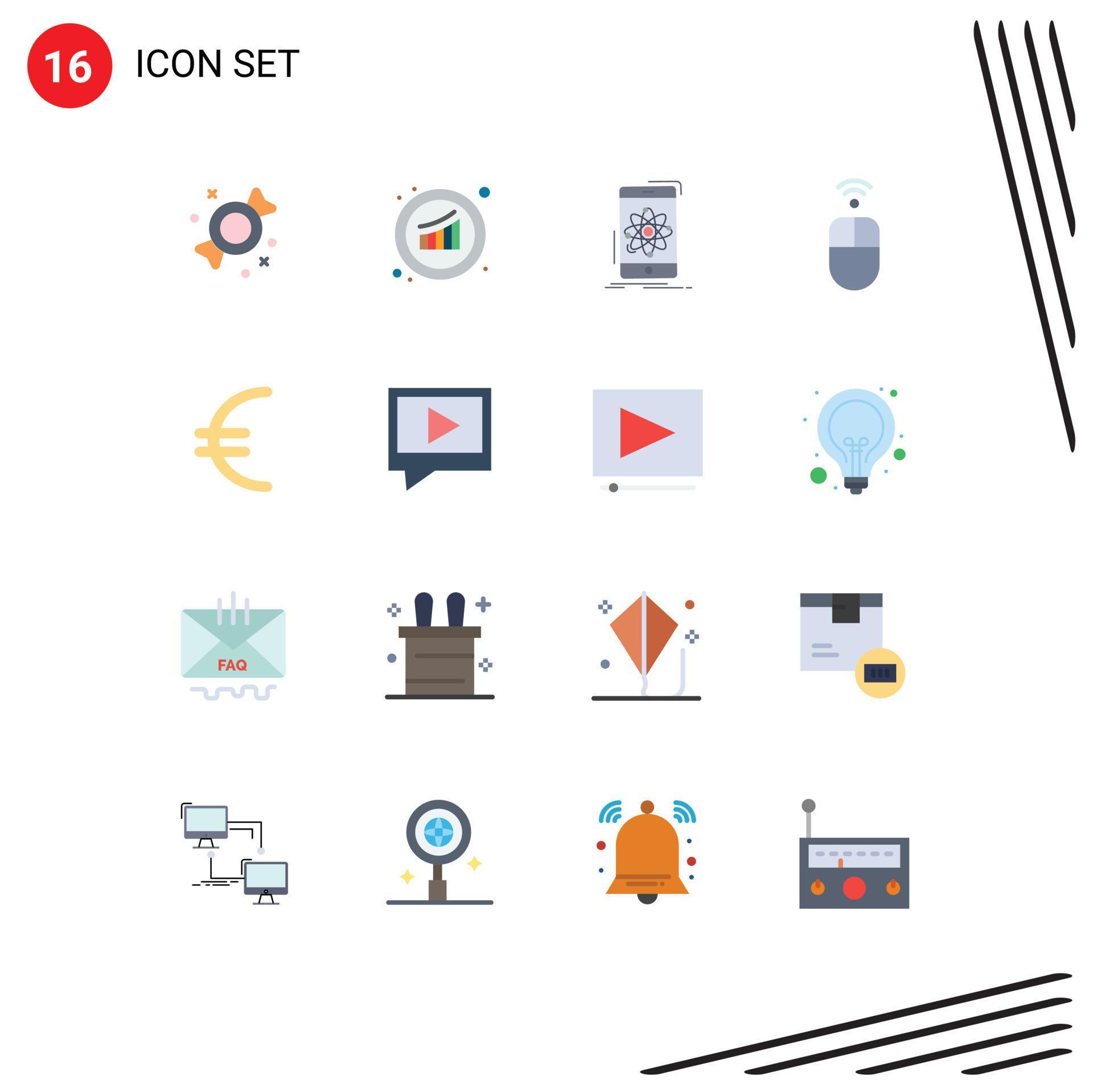 Universal Icon Symbols Group of 16 Modern Flat Colors of currency mouse ...