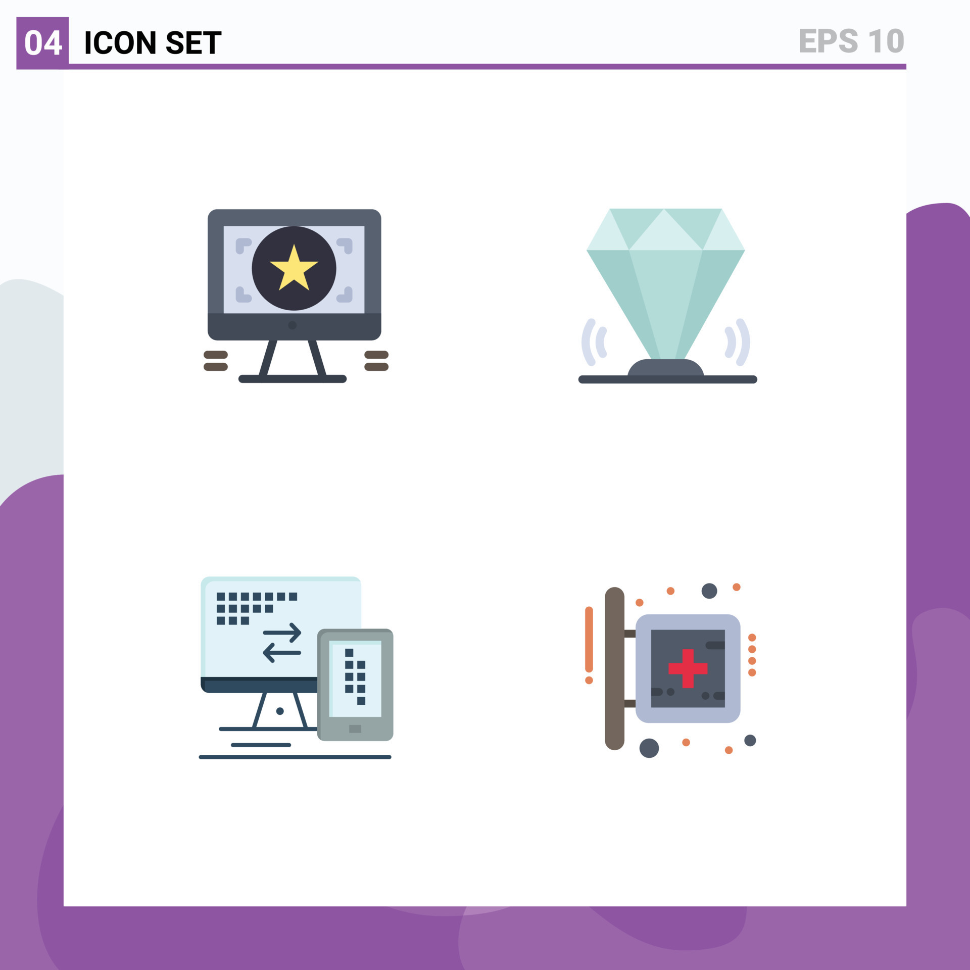 Editable Vector Line Pack of 4 Simple Flat Icons of application computer monitor gem mobile ...