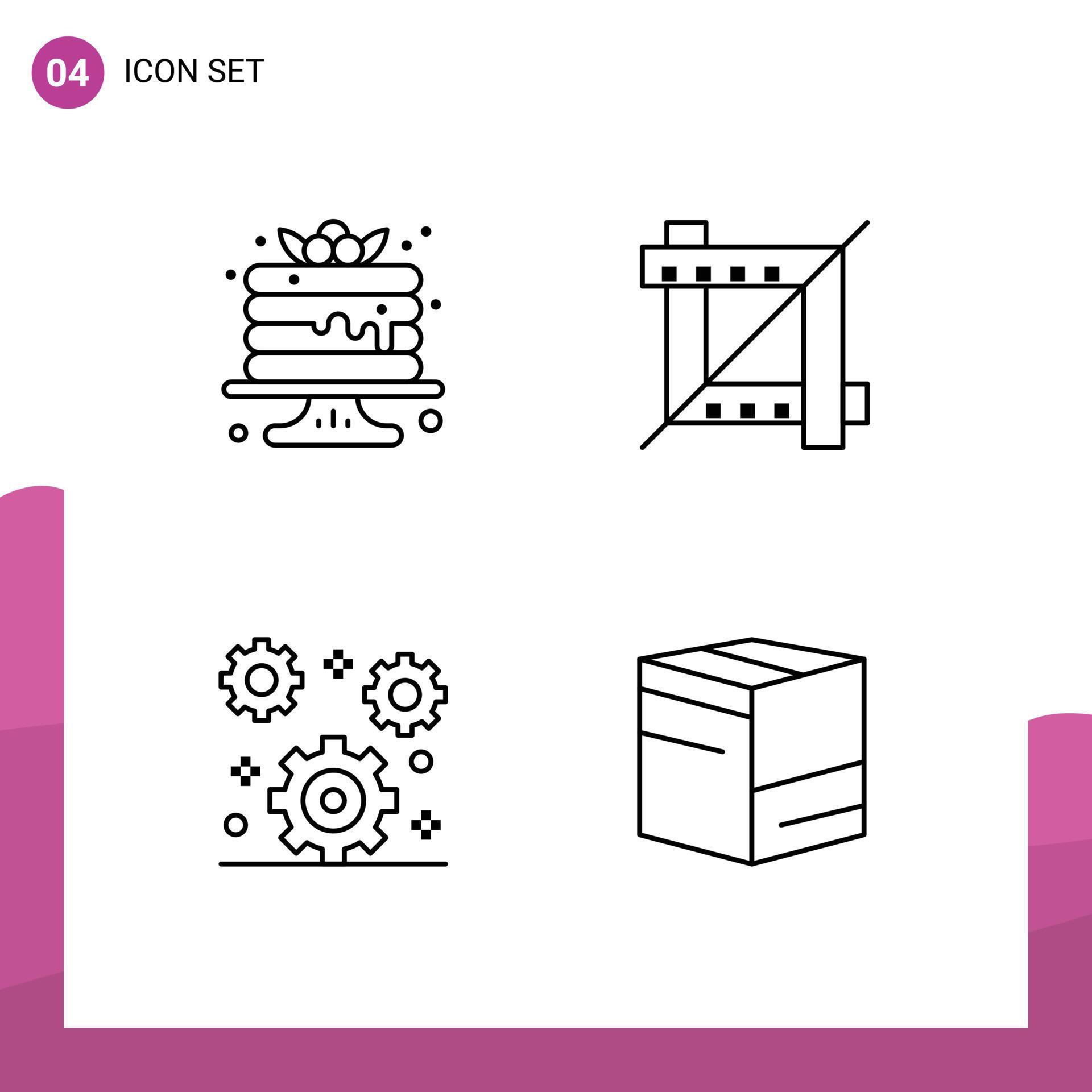 Set of 4 Modern UI Icons Symbols Signs for cake office sweets graphic ...