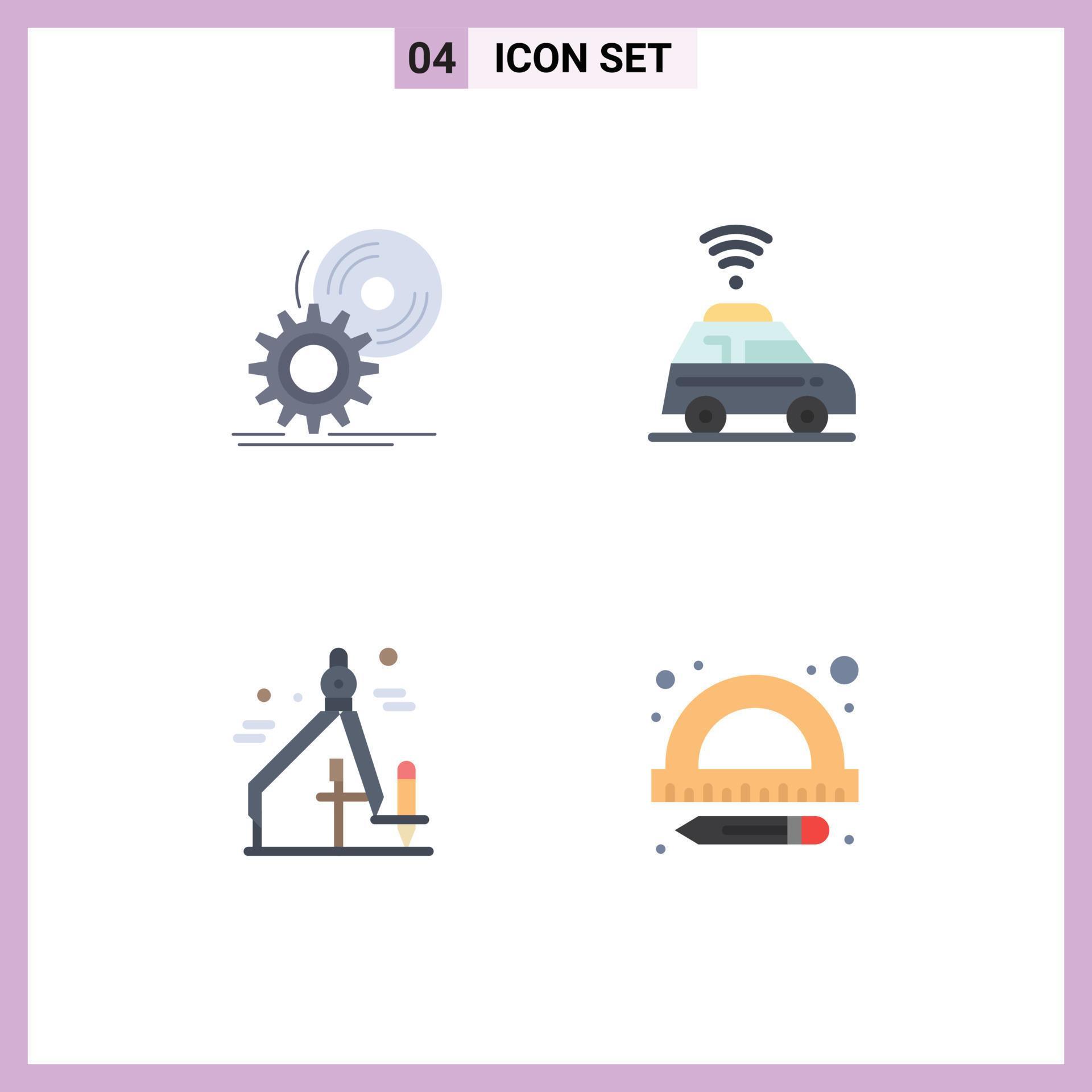 4 Thematic Vector Flat Icons and Editable Symbols of cd graphic design ...
