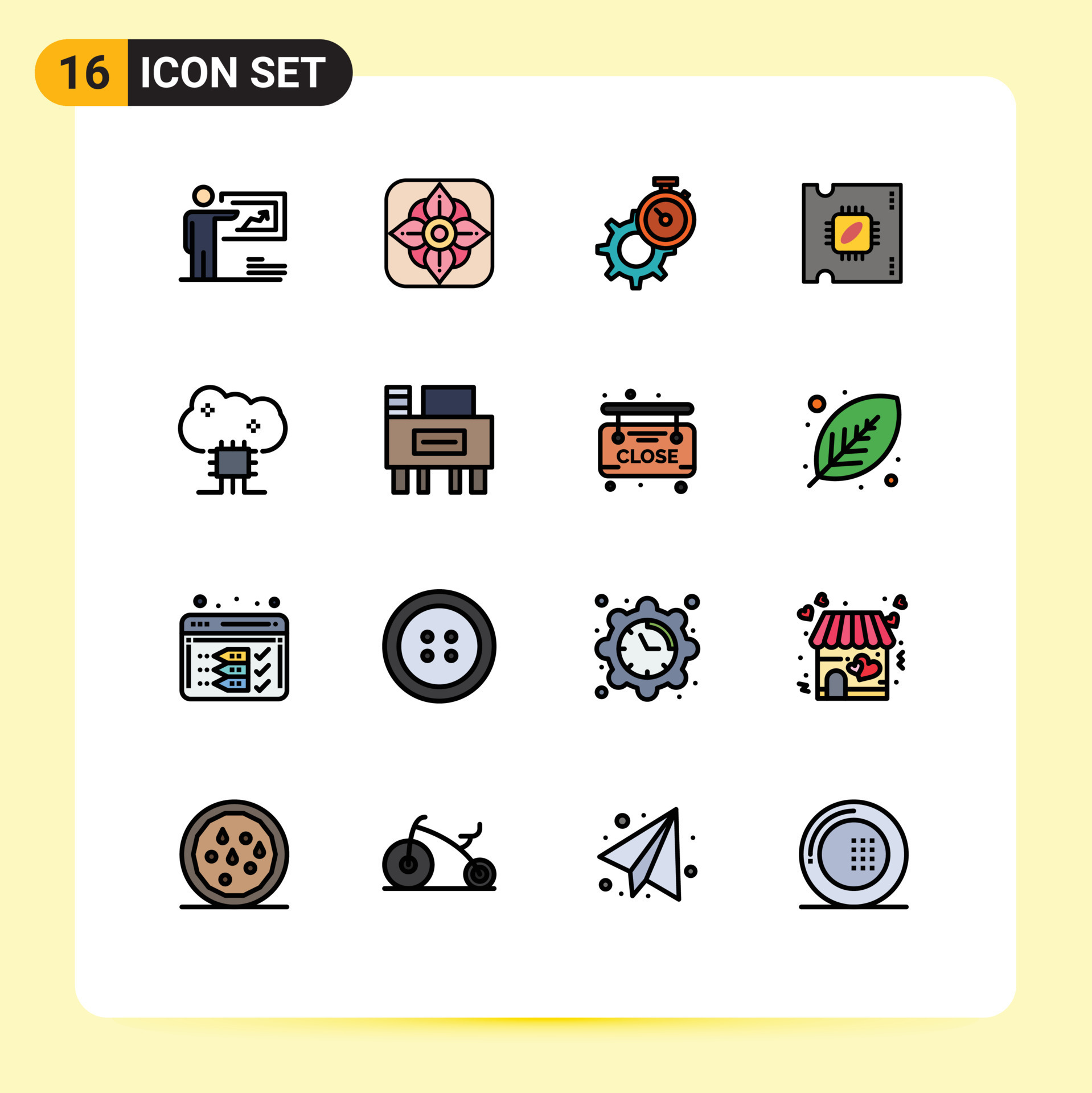 Group of 16 Flat Color Filled Lines Signs and Symbols for cloud based ...