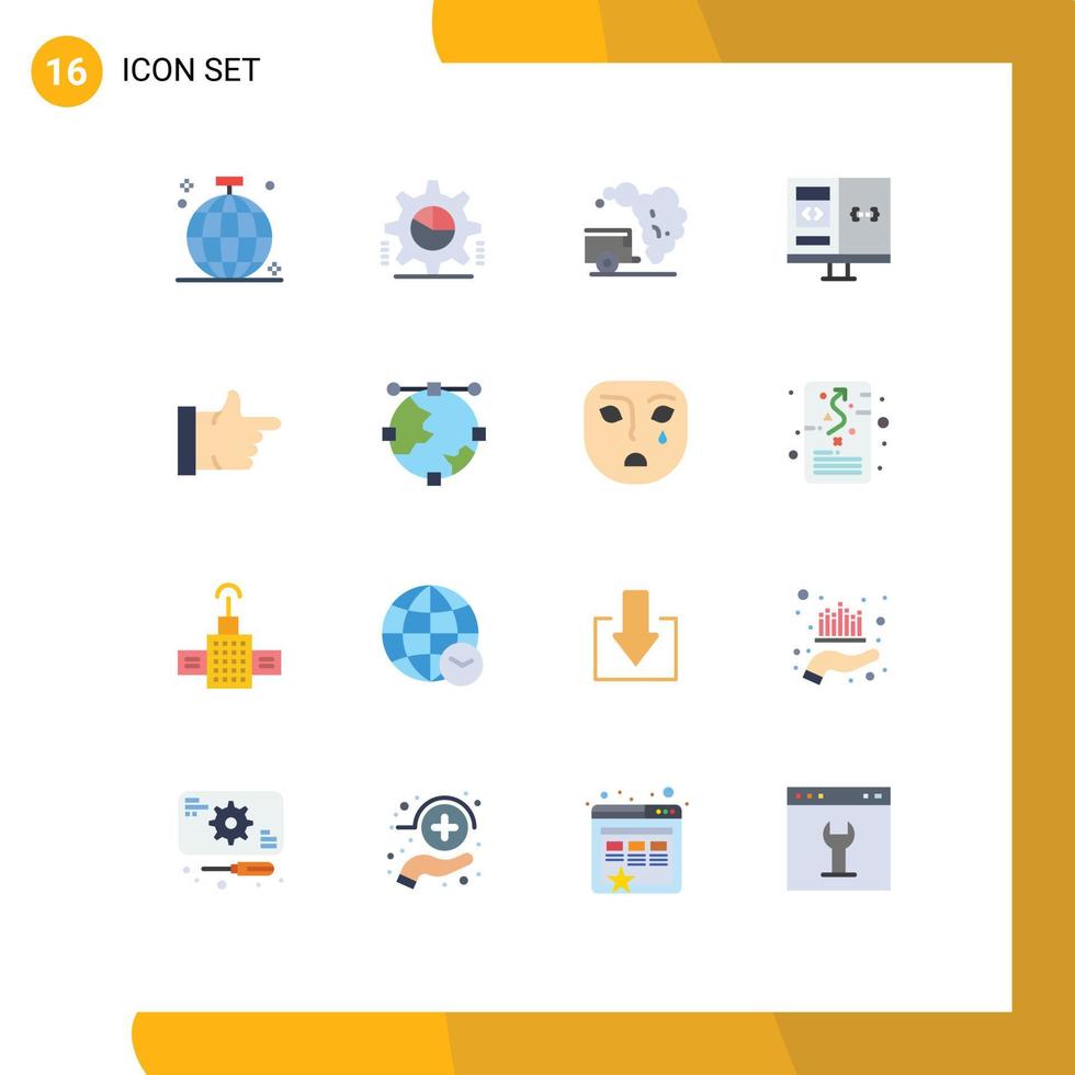 Group Of 16 Modern Flat Colors Set For Develop Coding Settings App Garbage Editable Pack Of
