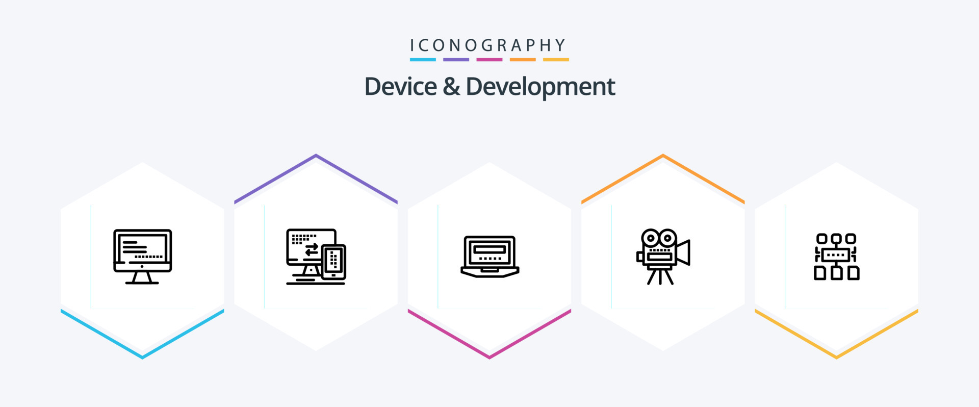 Device And Development 25 Line icon pack including program. education ...