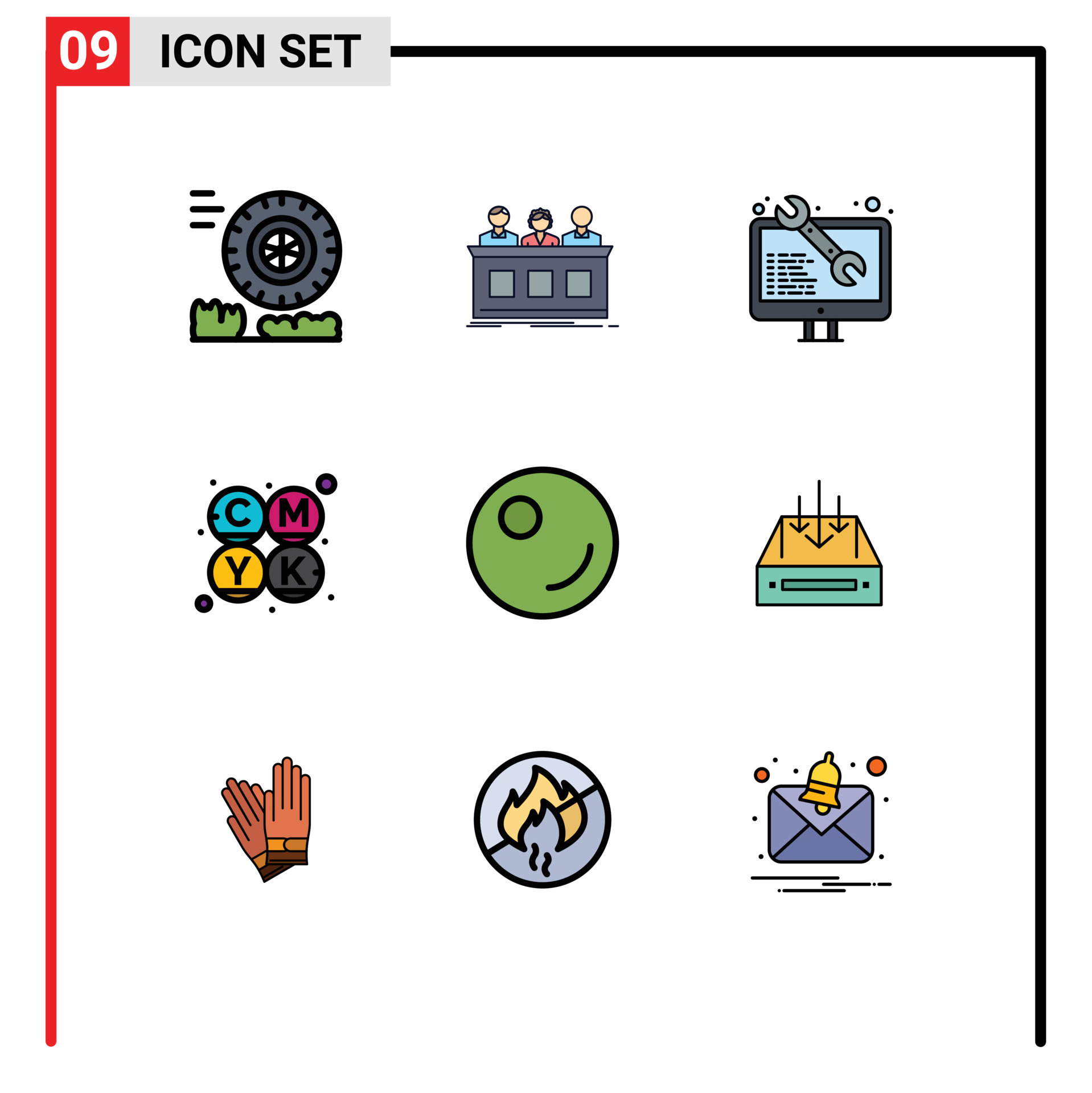 User Interface Pack Of 9 Basic Filledline Flat Colors Of Inbox Peas Coding Printing Cmyk