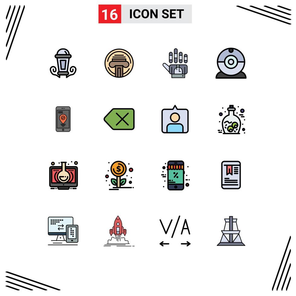 Mobile Interface Flat Color Filled Line Set Of 16 Pictograms Of Pointer Navigation Tracking
