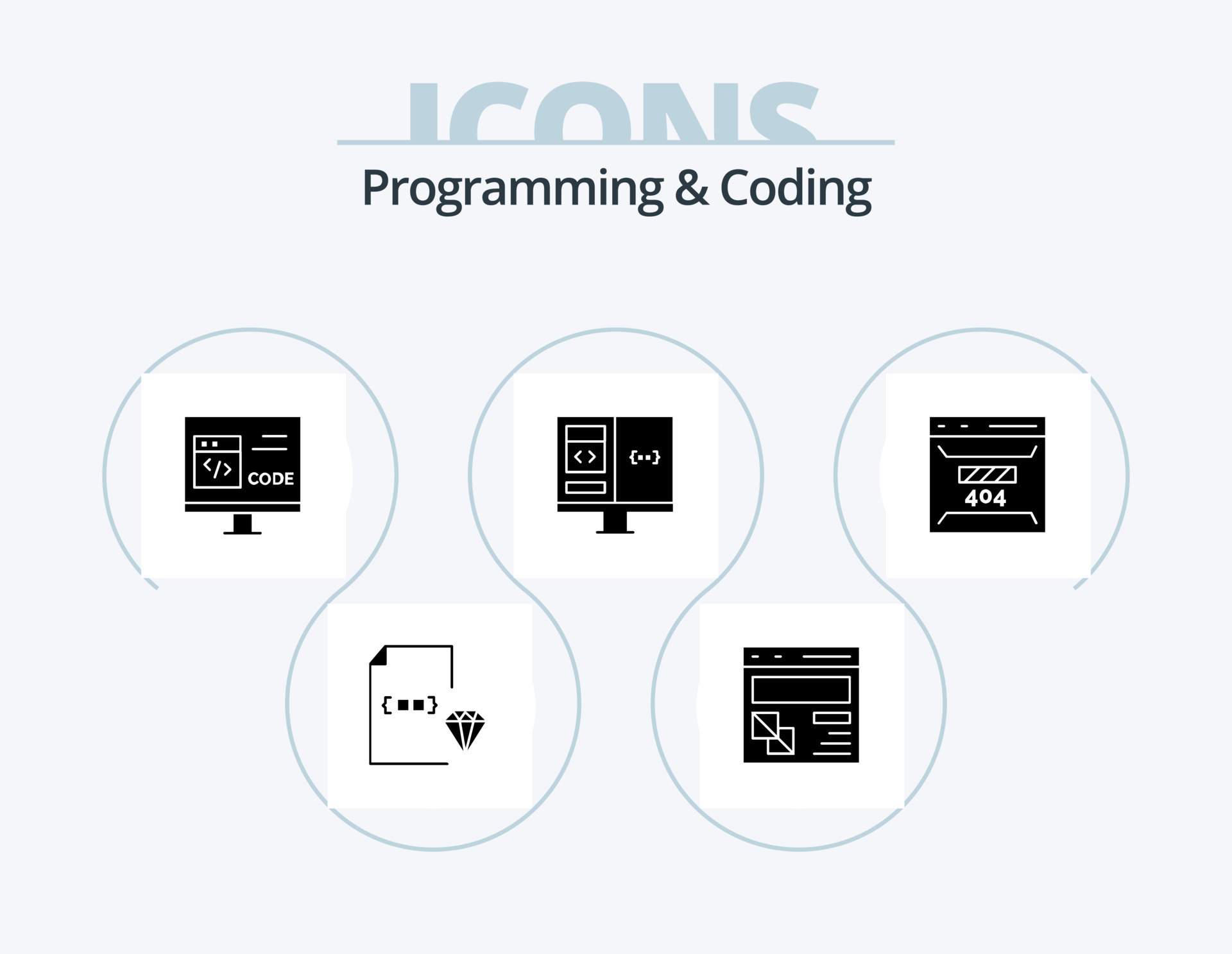 Programming And Coding Glyph Icon Pack 5 Icon Design Computer App Page Development Coding