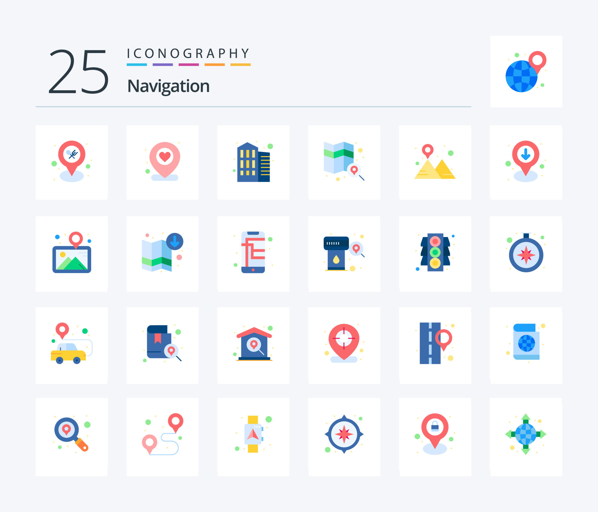 Navigation 25 Flat Color icon pack including mountain. location ...