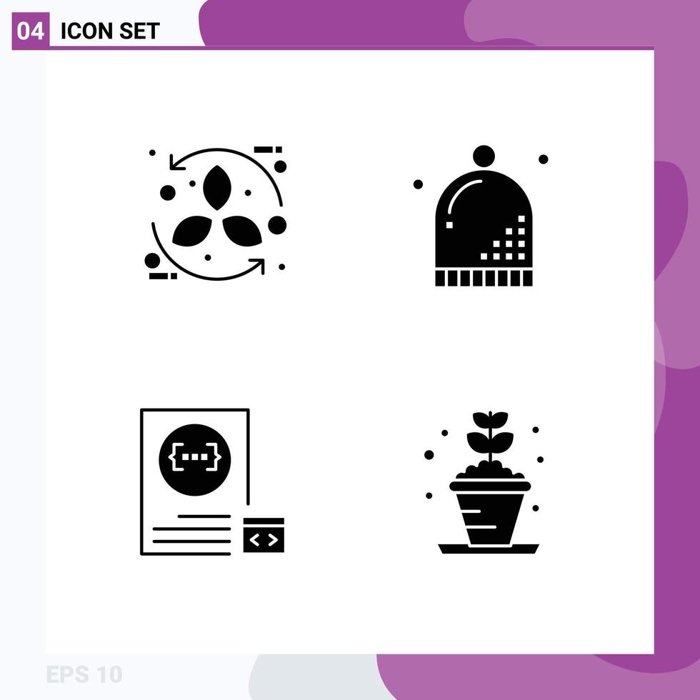 Set of 4 Vector Solid Glyphs on Grid for bio winter leaf event coding Editable Vector Design ...