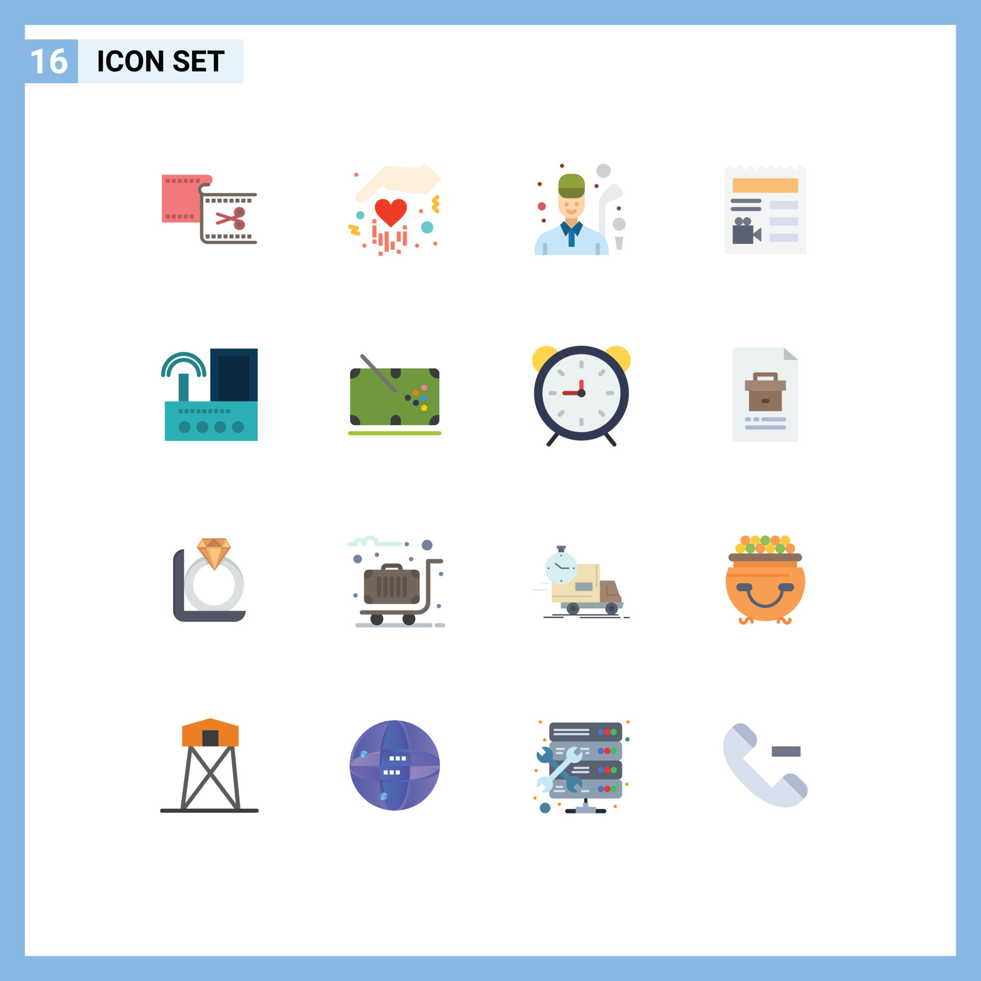 16 Universal Flat Colors Set For Web And Mobile Applications Device Camera Golf Video Document