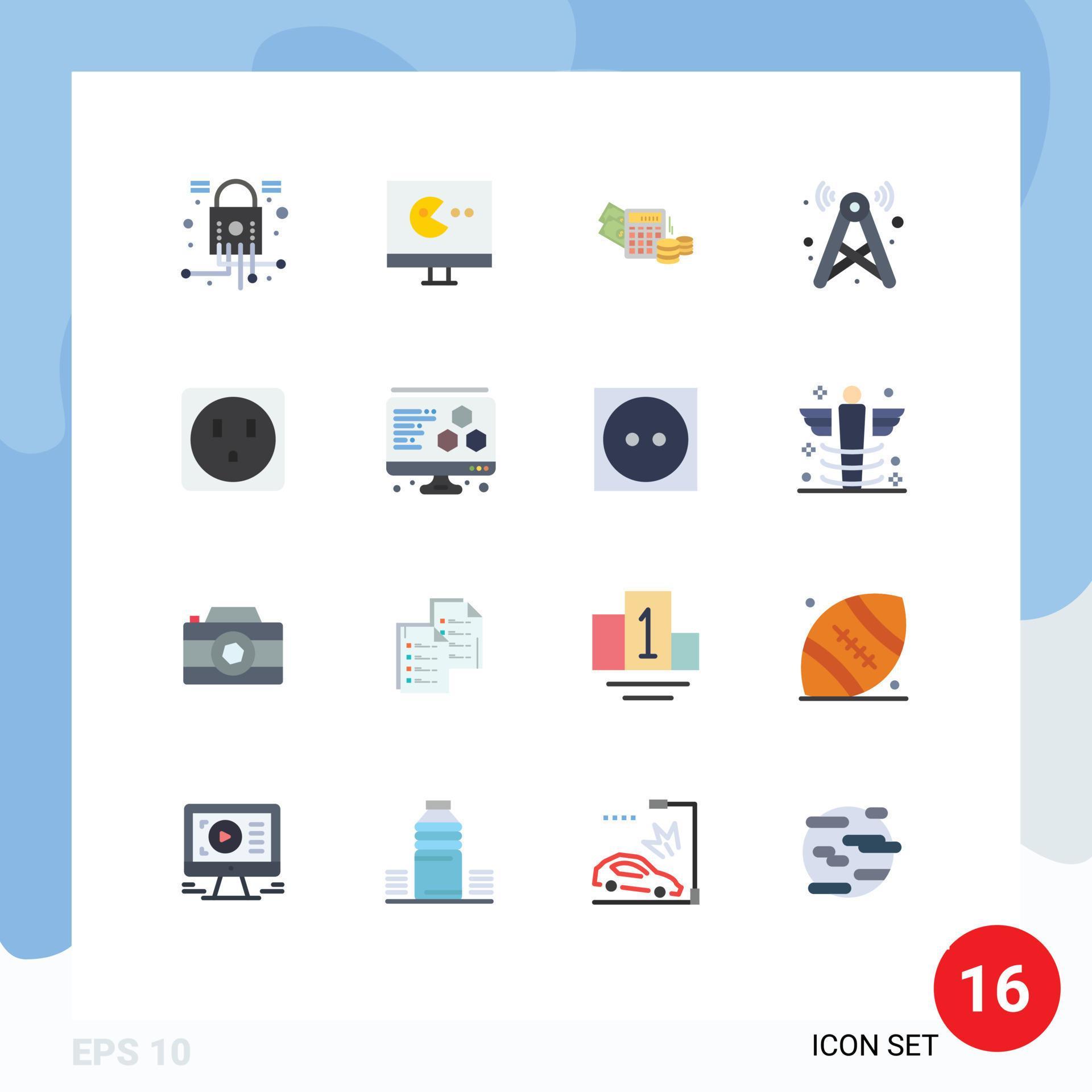 16 Universal Flat Colors Set For Web And Mobile Applications Socket Wifi Dollar Network Signal