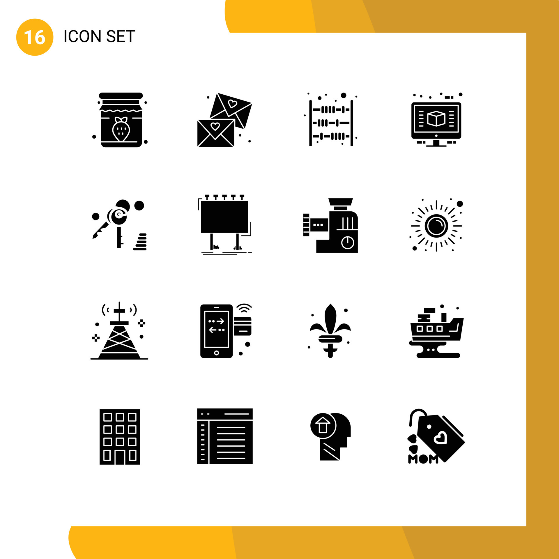 User Interface Pack Of 16 Basic Solid Glyphs Of Gdpr Construction Counter Computer Payment