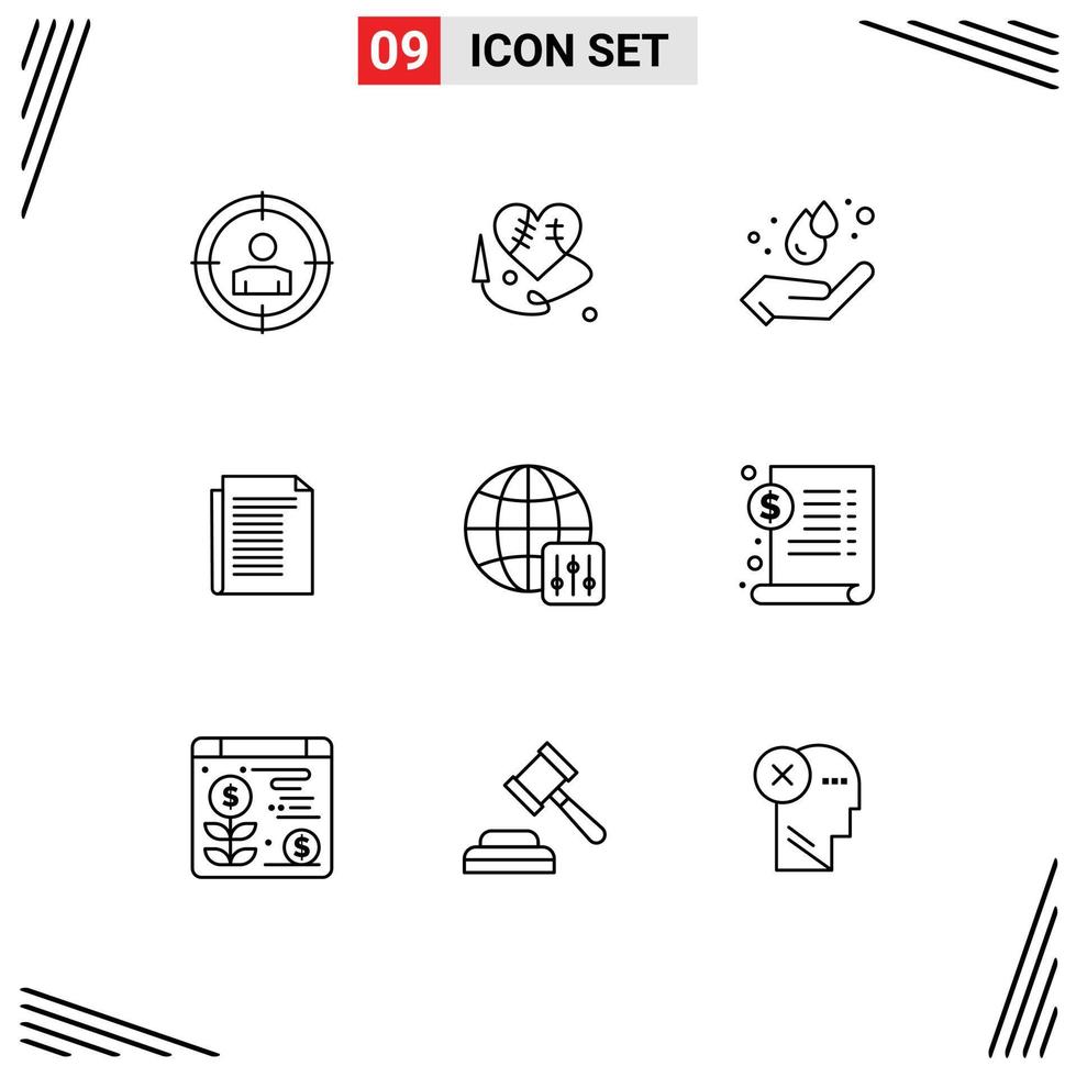 Editable Vector Line Pack Of 9 Simple Outlines Of Document Configuration Energy World Report