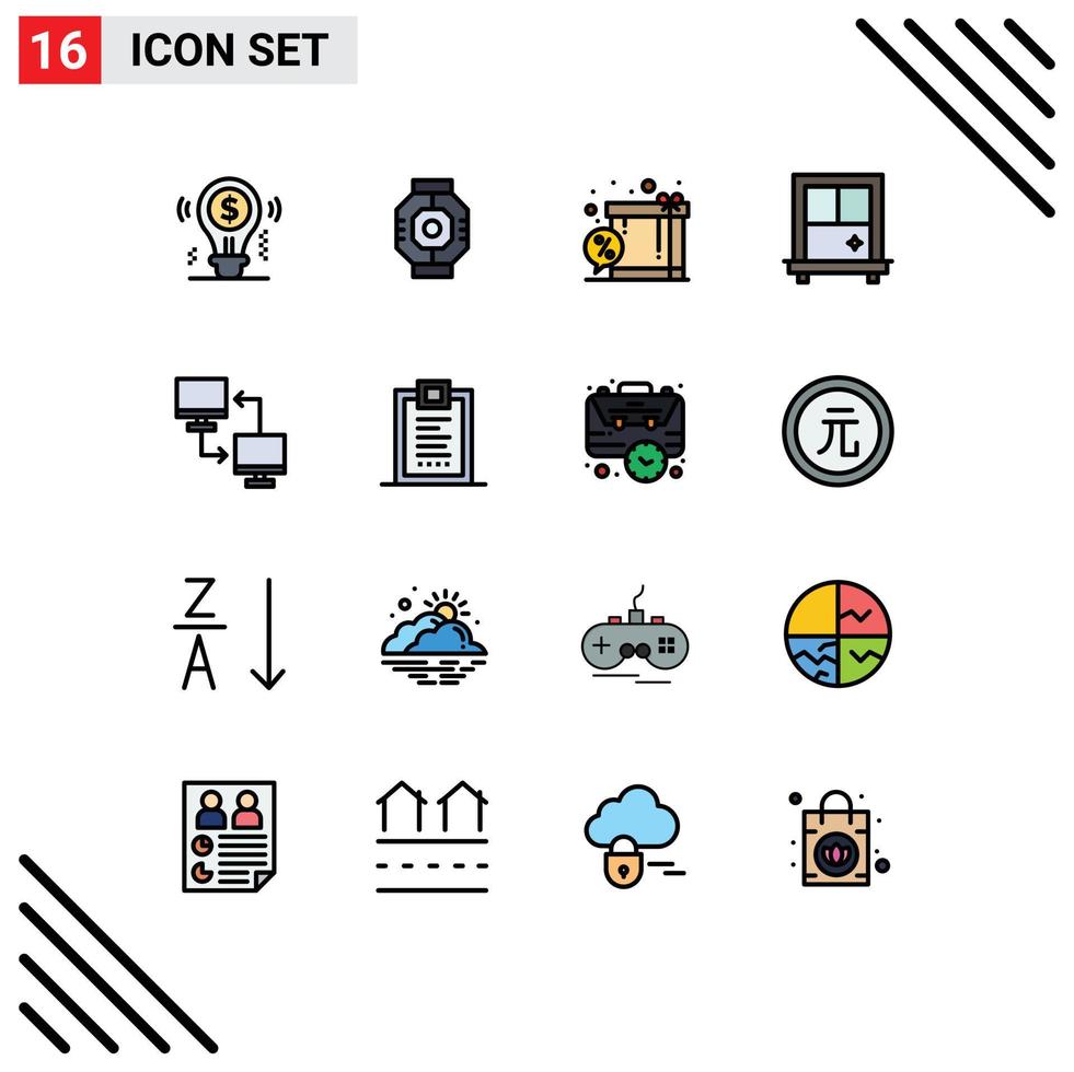 Set Of 16 Vector Flat Color Filled Lines On Grid For Mobile Computer Module Window T Editable