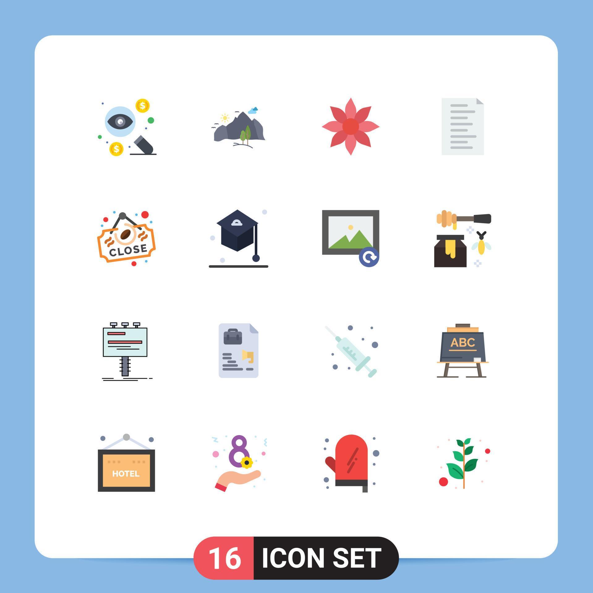 Set of 16 Modern UI Icons Symbols Signs for website code mountain ...