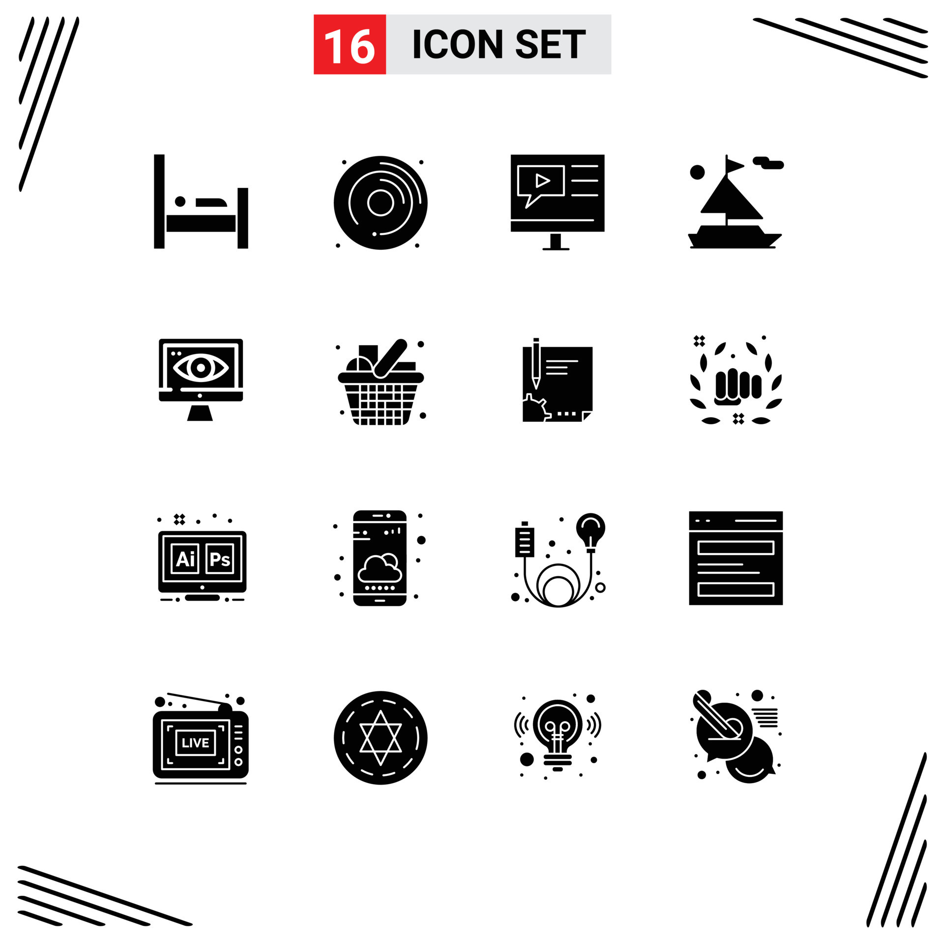 Set Of 16 Modern Ui Icons Symbols Signs For Security Ship Education