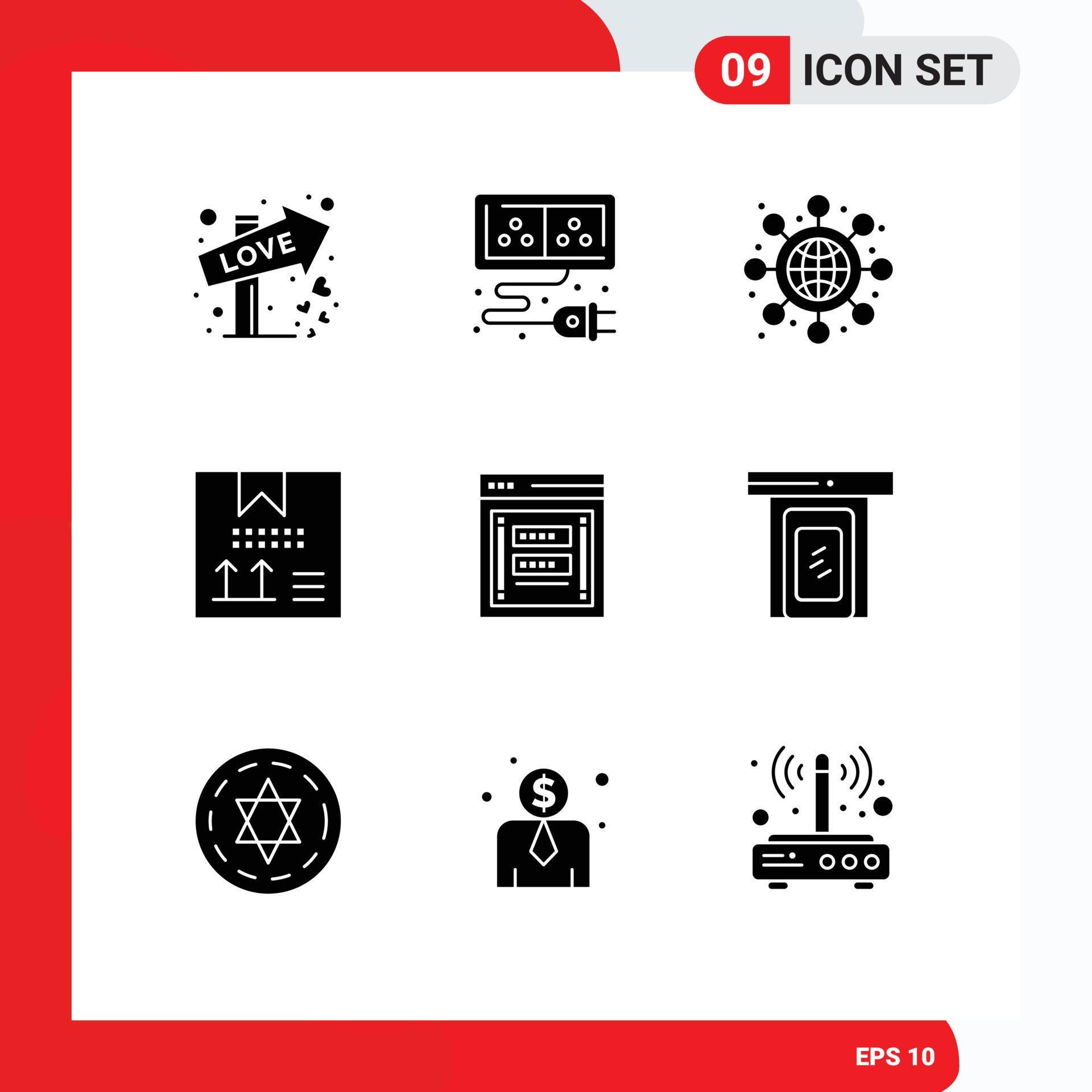 Stock Vector Icon Pack Of 9 Line Signs And Symbols For Link Programing Global Development Coding
