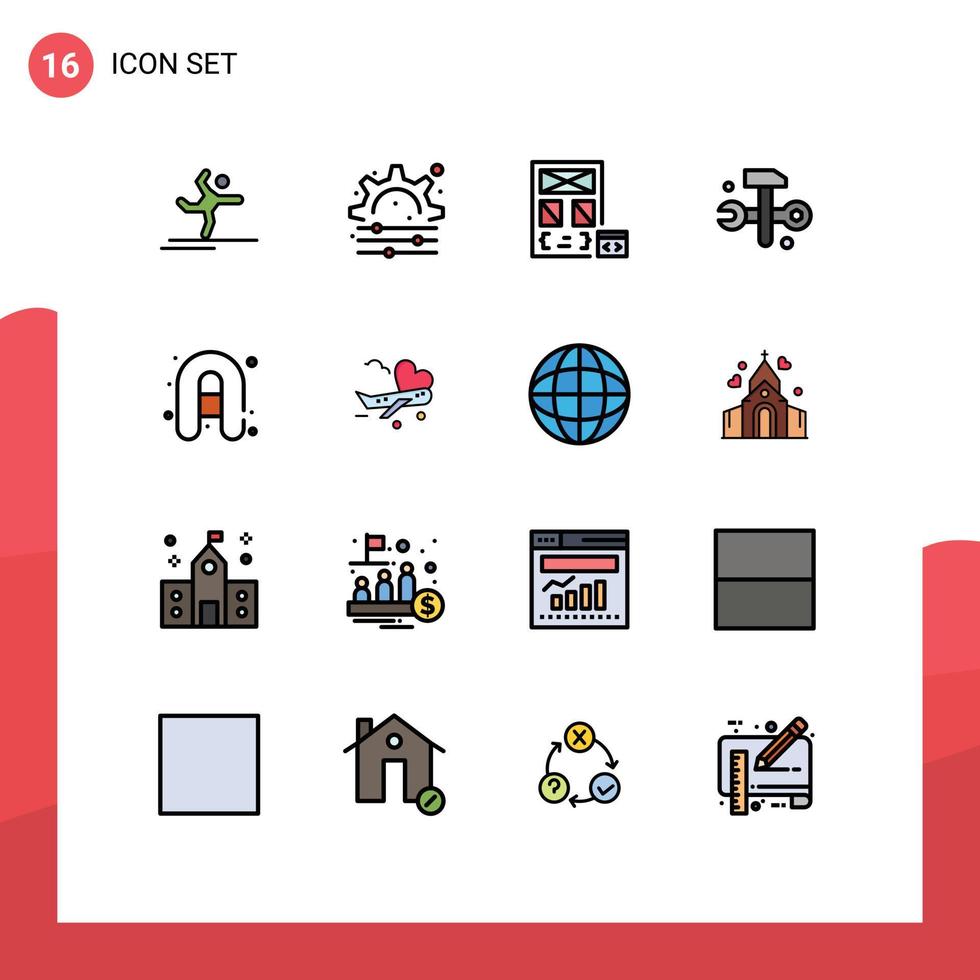 Set of 16 Modern UI Icons Symbols Signs for camping it solutions coding ...